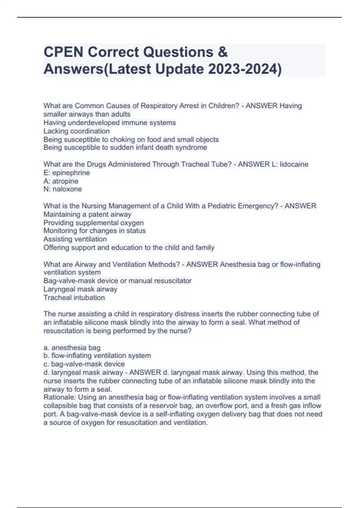 CPEN Correct Questions & Answers(Latest Update ) - CPEN - Stuvia US