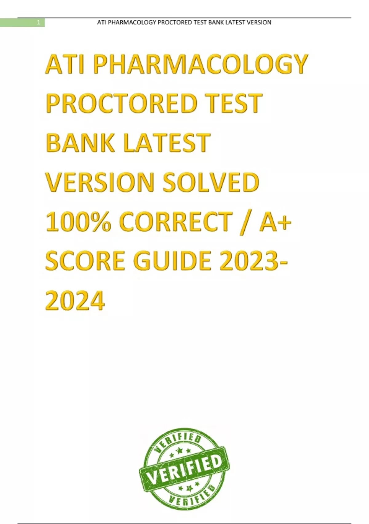 ATI PHARMACOLOGY PROCTORED TEST BANK LATEST VERSION SOLVED 100% CORRECT ...