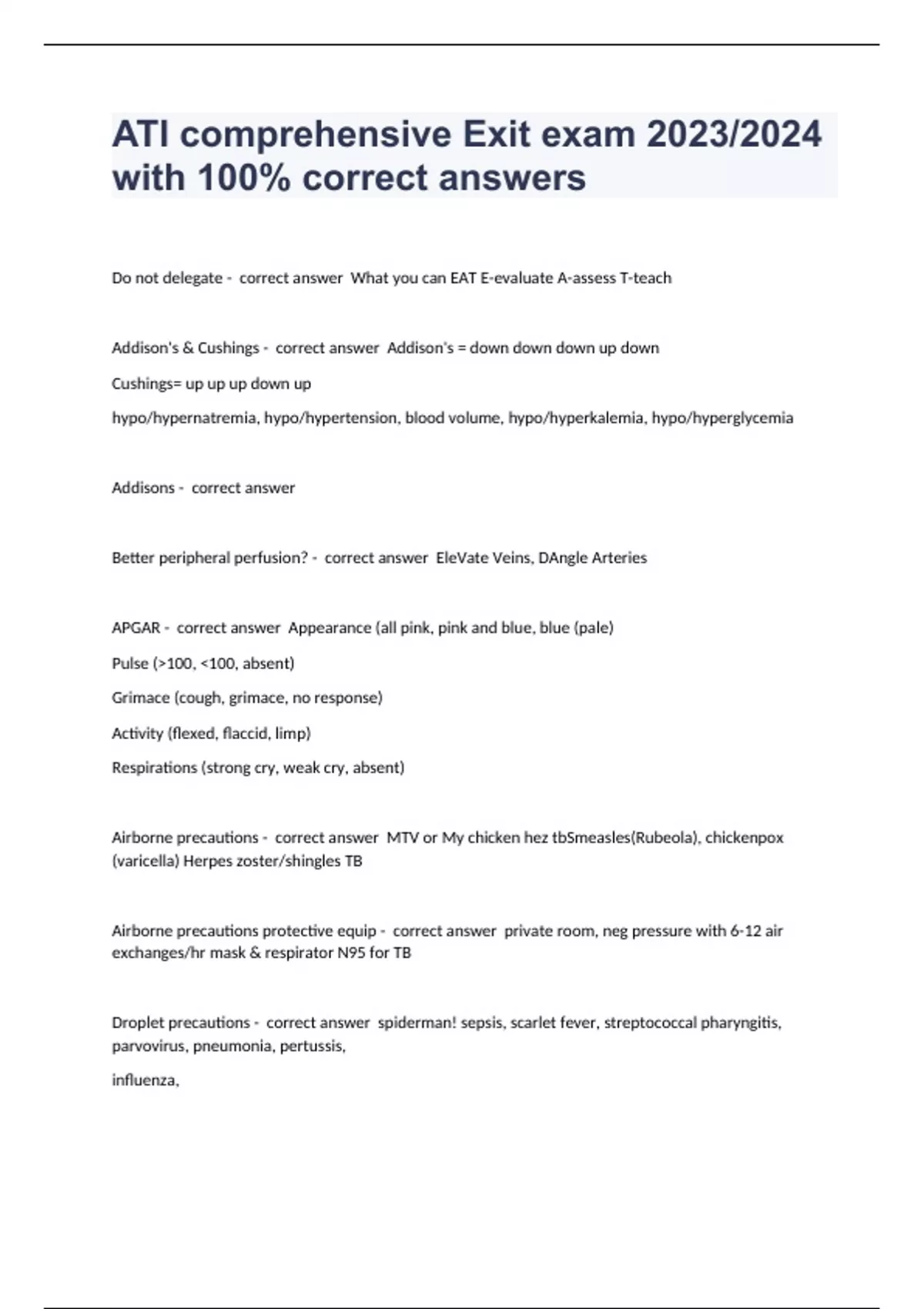 ATI comprehensive Exit exam 2023/2024 with 100% correct answers - ATI ...