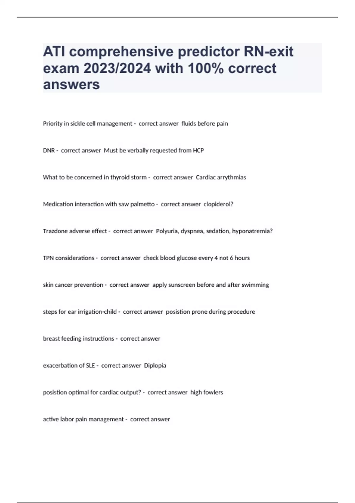 ATI comprehensive predictor RN-exit exam 2023/2024 with 100% correct answers - ATI comprehensive ...