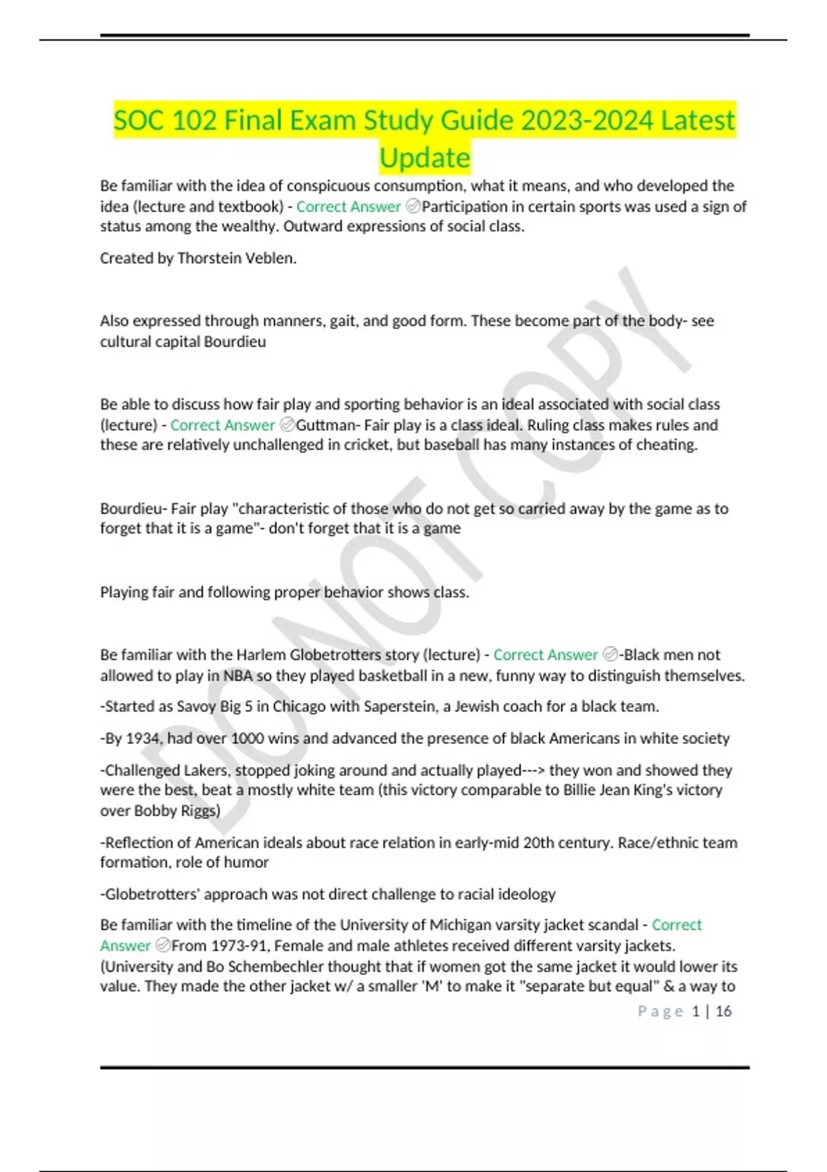 SOC 102 Final Exam Study Guide Latest Update. - Smqt - Stuvia US
