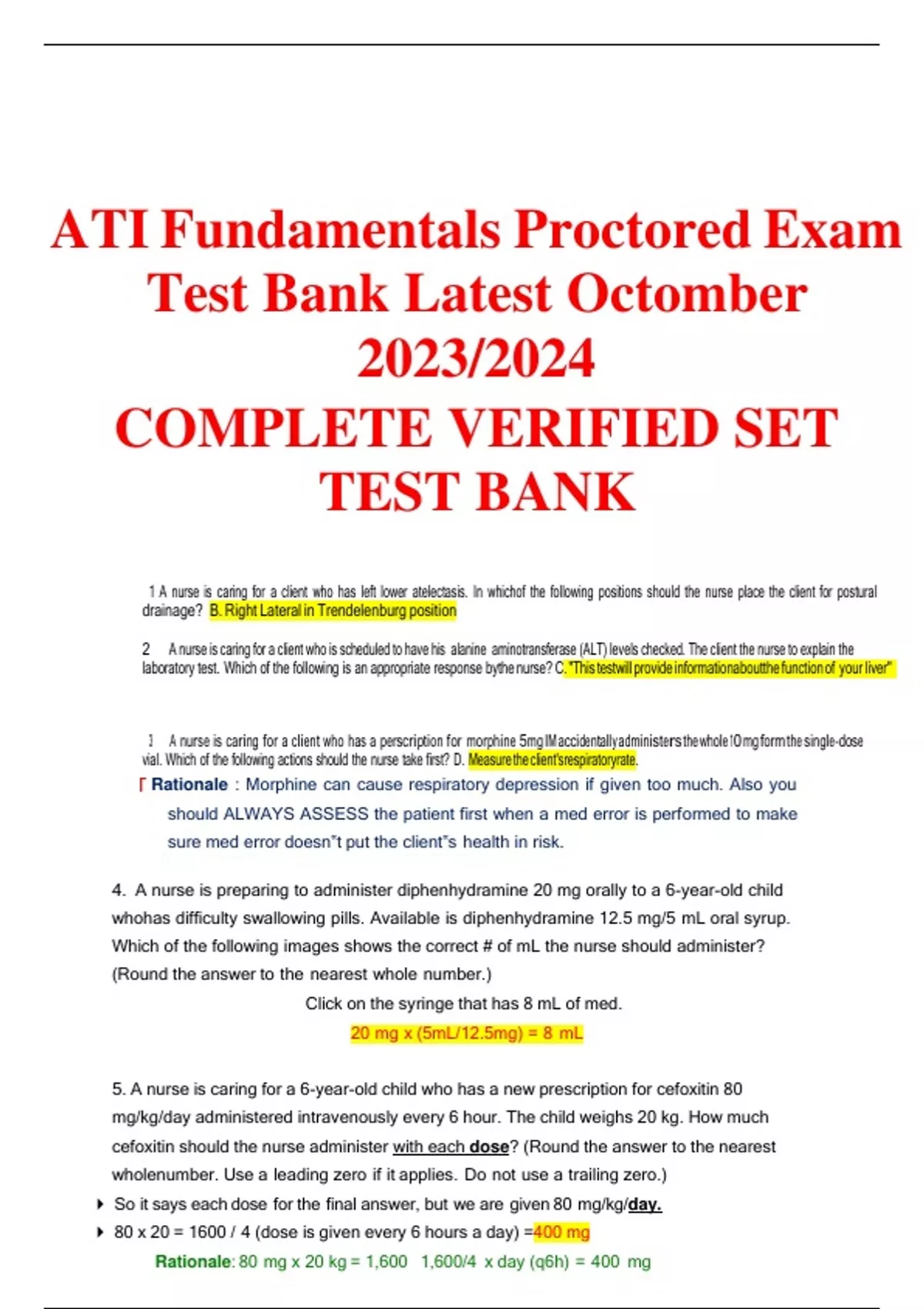 ATI Fundamentals Proctored Exam Test Bank Latest Octomber 2023/2024 ...