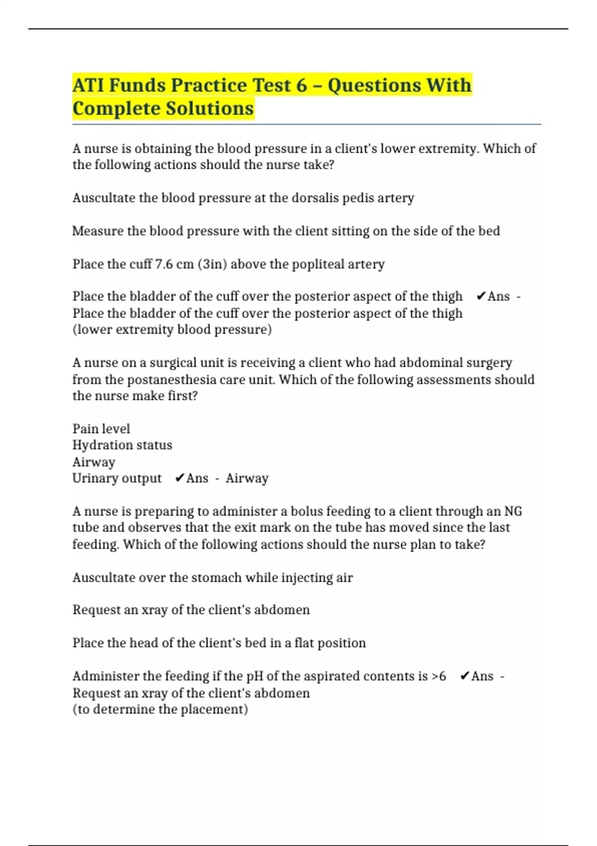ATI Funds Practice Test 6 – Questions With Complete Solutions - ATI ...