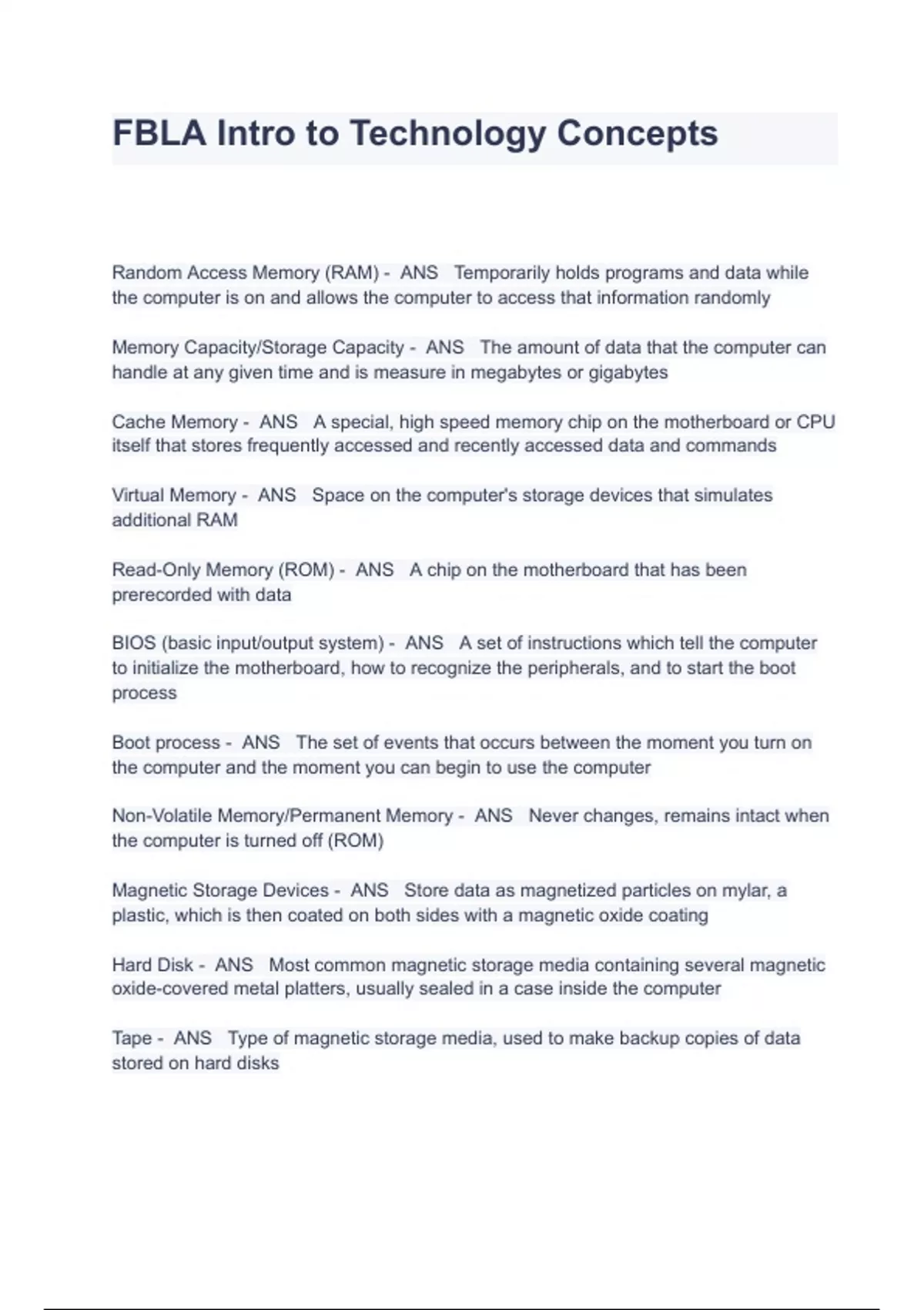 FBLA Intro to Technology Concepts Exam Questions And Answers - FBLA ...