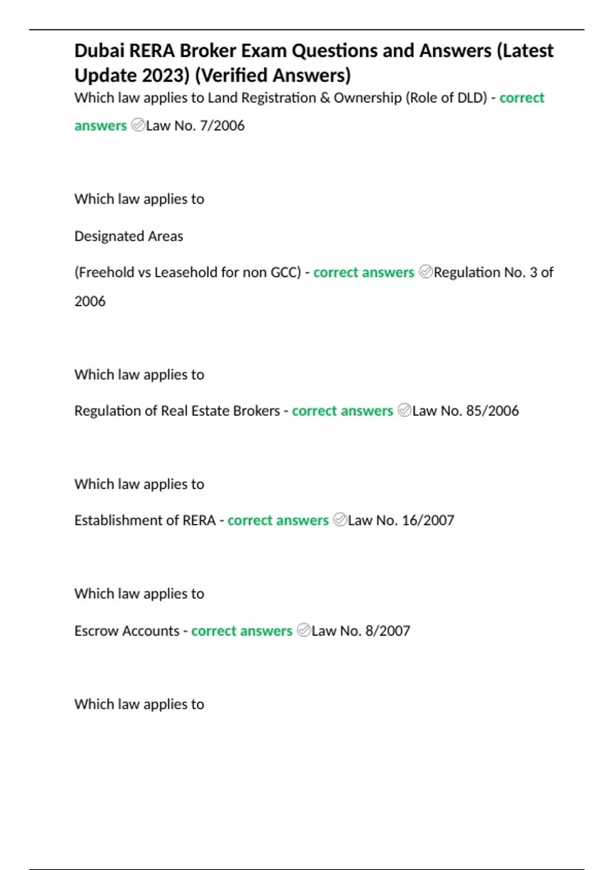 Dubai RERA Broker Exam Questions and Answers (Latest Update 2023 ...