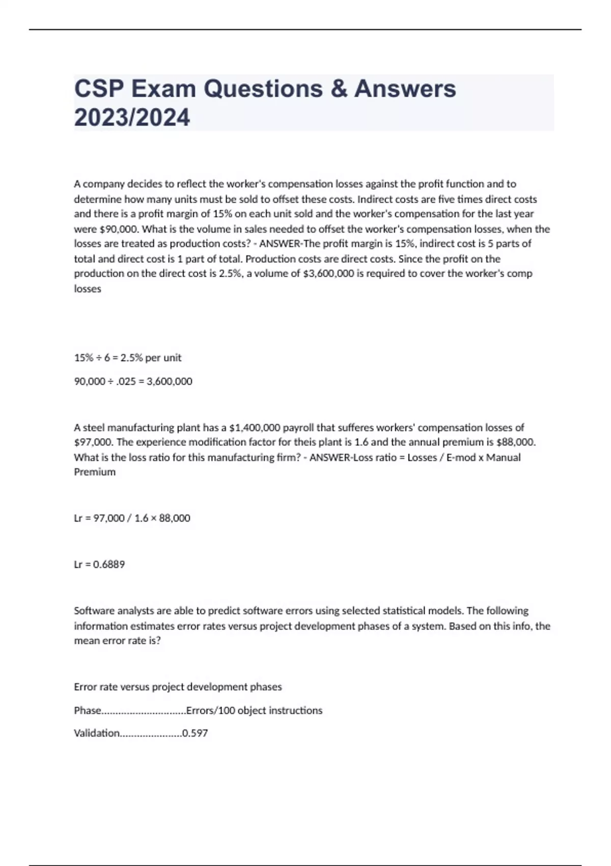 CSP Exam Questions & Answers 2023/2024 - CSP - Stuvia US