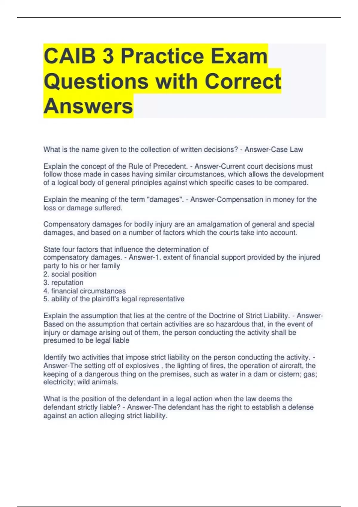 CAIB 3 Practice Exam Questions with Correct Answers - CAIB 3 - Stuvia US