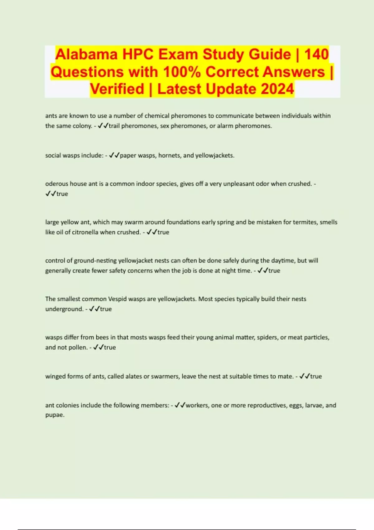 Alabama HPC Exam Study Guide | 140 Questions with 100% Correct Answers ...