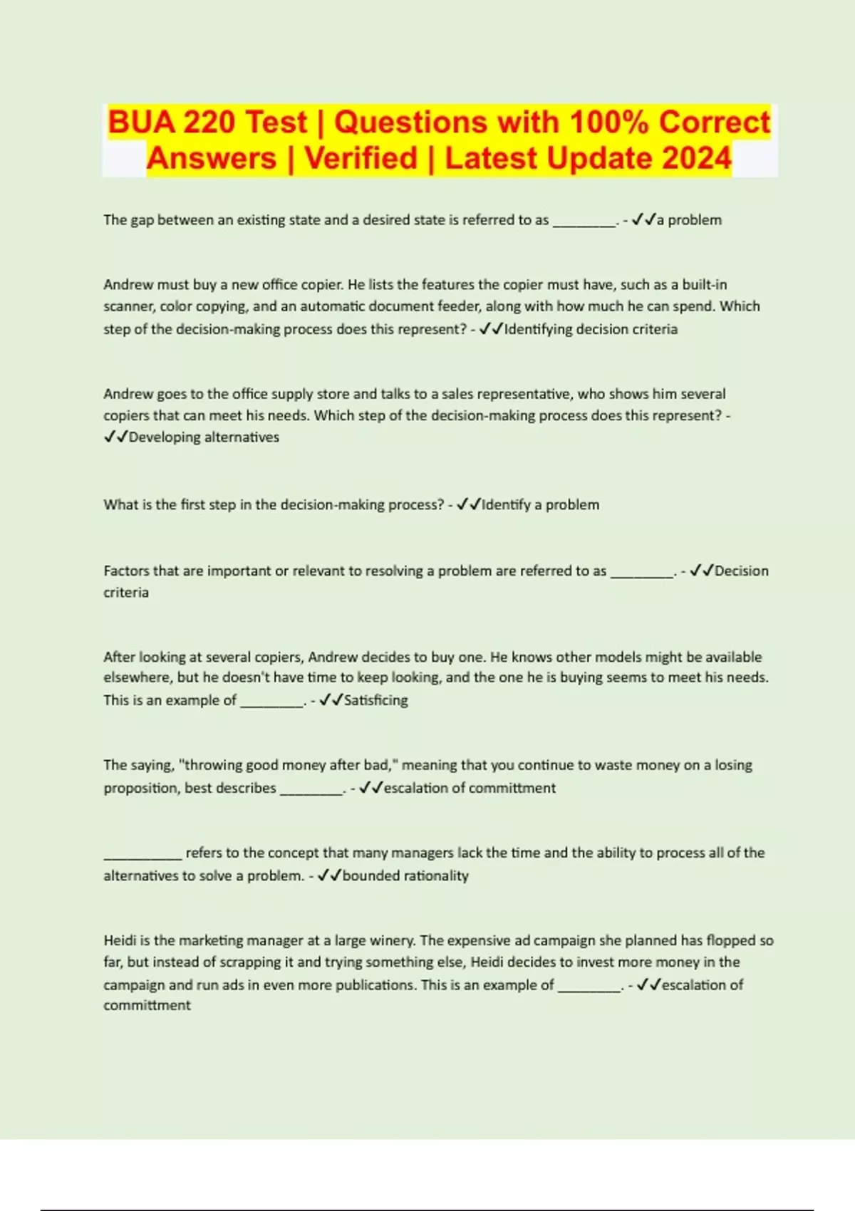 BUA 220 Test | Questions with 100% Correct Answers | Verified | Latest ...