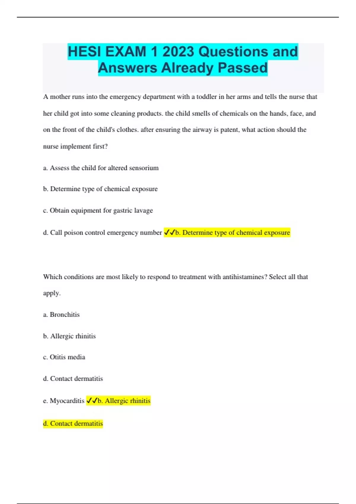 HESI EXAM 1 2023 Questions and Answers Already Passed - HESI 1 2023 ...