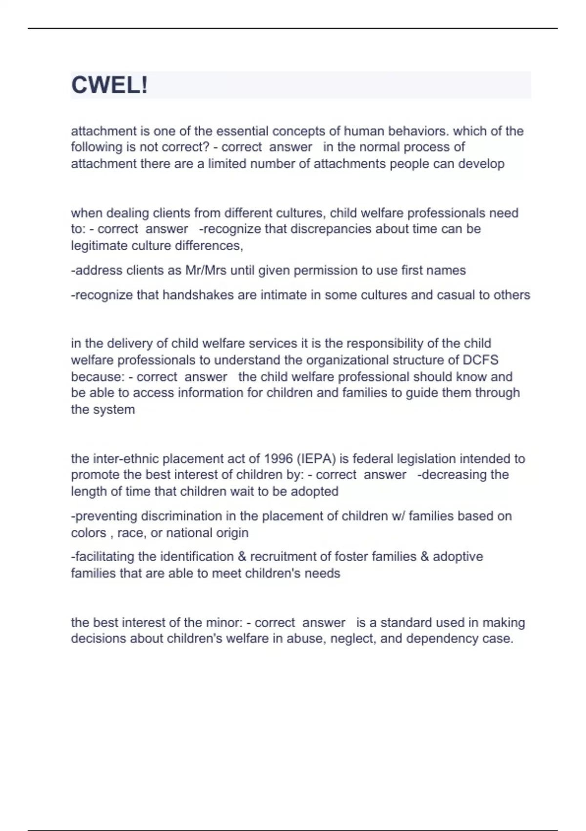 CWEL Questions with complete solution 2023/2024 - CWEL - Stuvia US