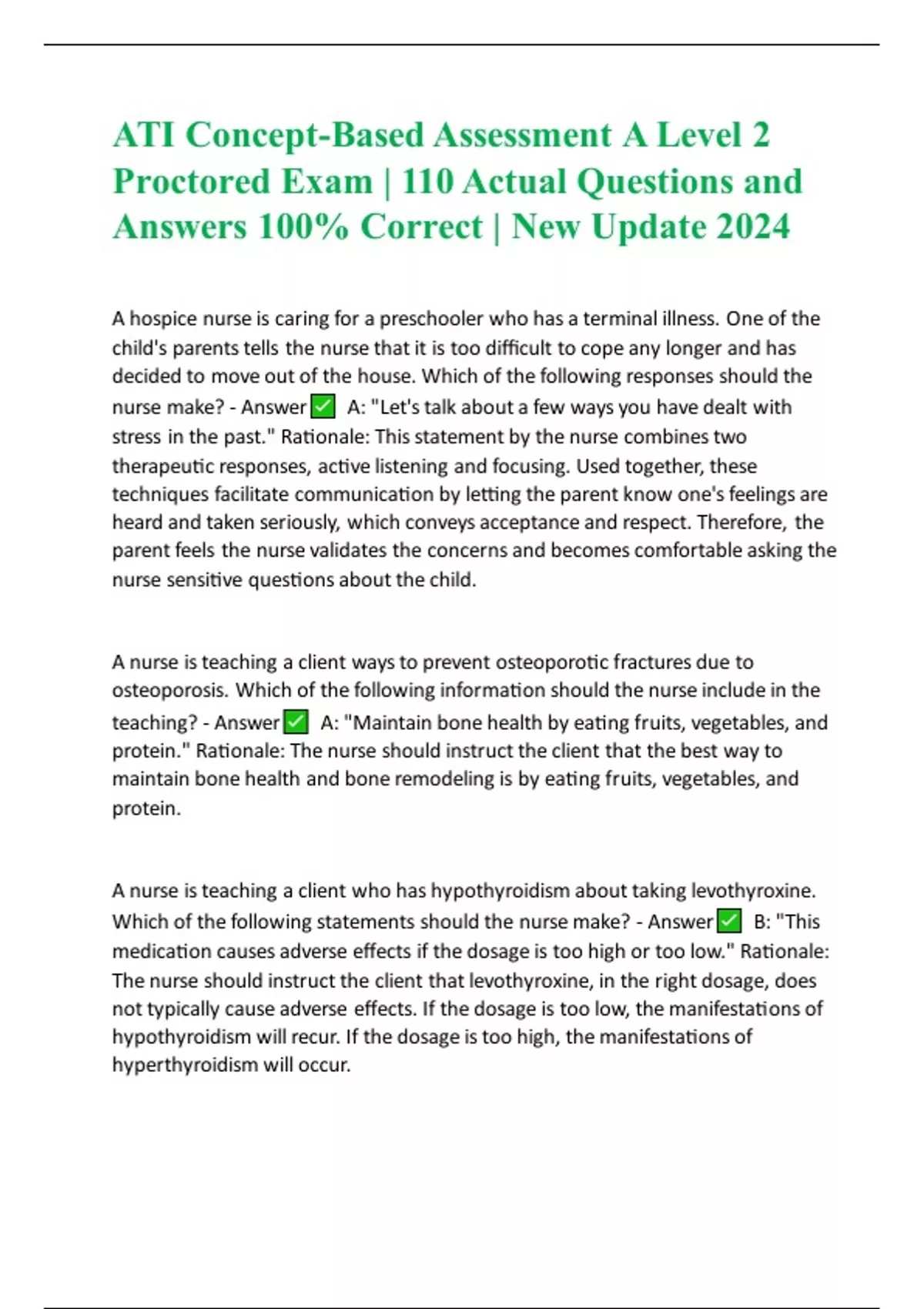 ATI Concept-Based Assessment A Level 2 Proctored Exam | 110 Actual ...