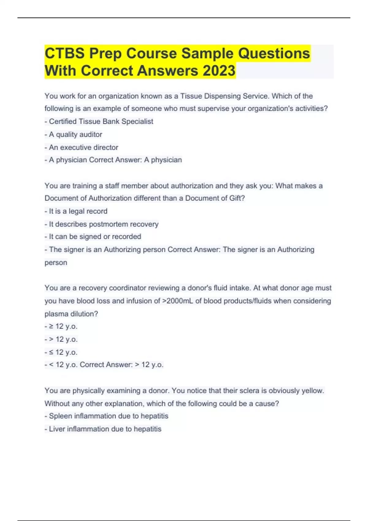 CTBS Prep Course Sample Questions With Correct Answers 2023 - CTBS ...