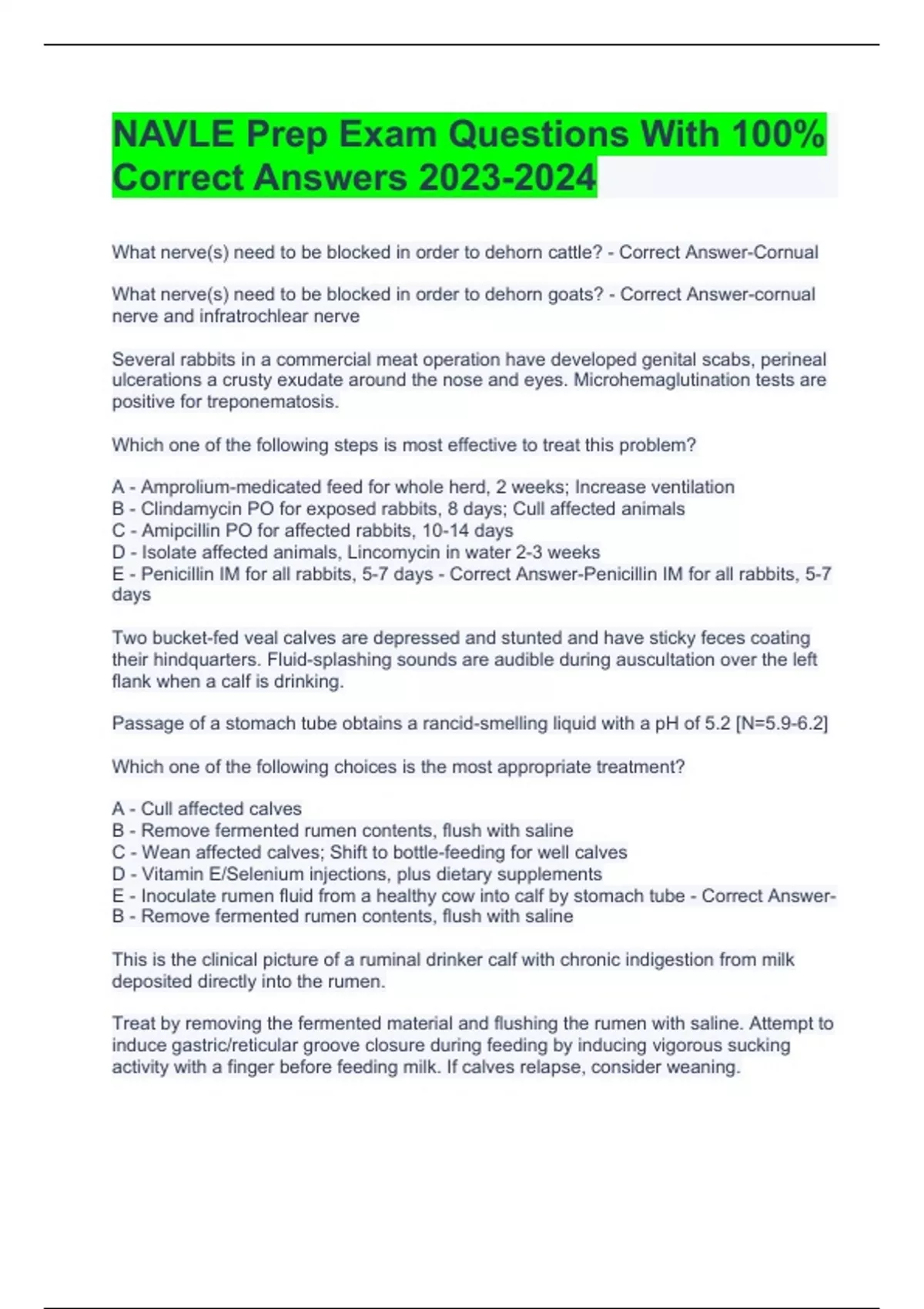 NAVLE Prep Exam Questions With 100% Correct Answers - NAVLE - Stuvia US