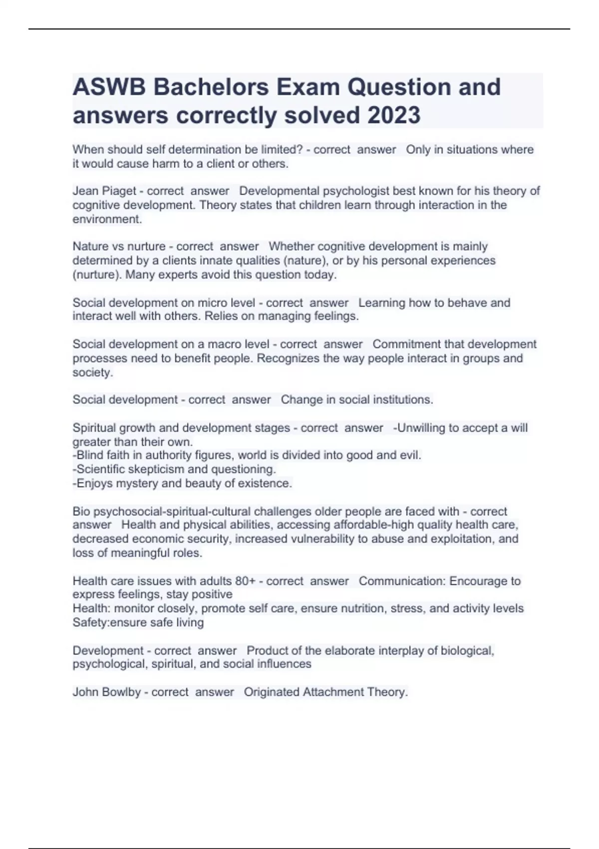 ASWB Bachelors Exam Question and answers correctly solved 2023 - ASWB ...