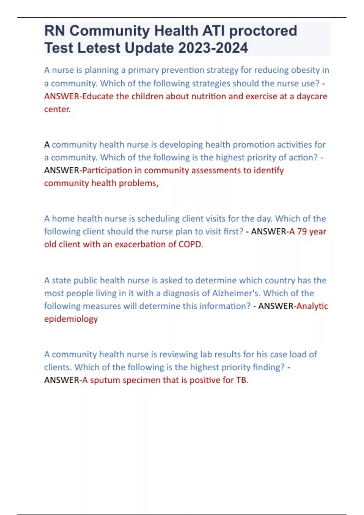 RN Community Health ATI proctored Test Latest Update - RN Community ...