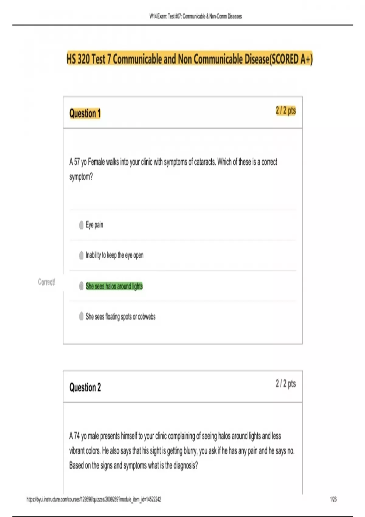HS 320 Test 7 Communicable and Non Communicable Disease - HS 320 ...