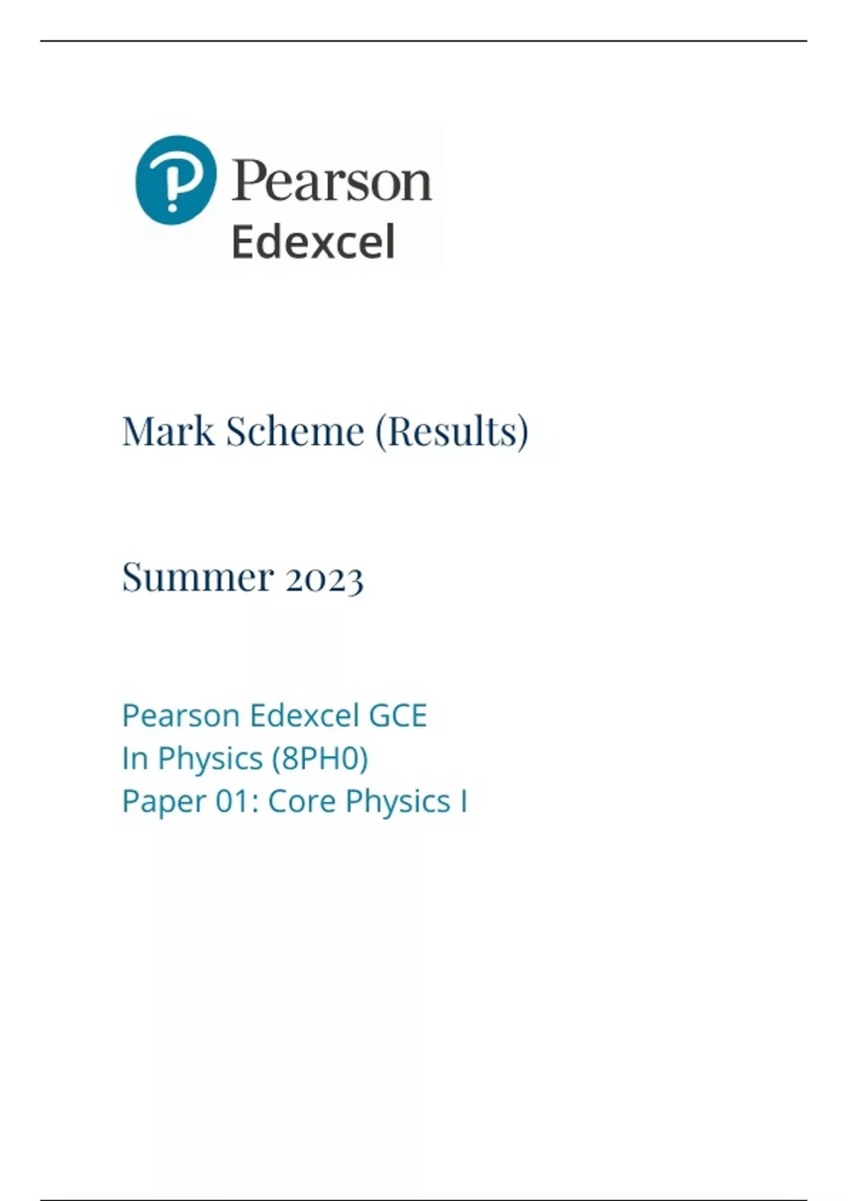 Edexcel AS Level Physics Paper 1 Mark Scheme June 2023 - Edexcel AS ...