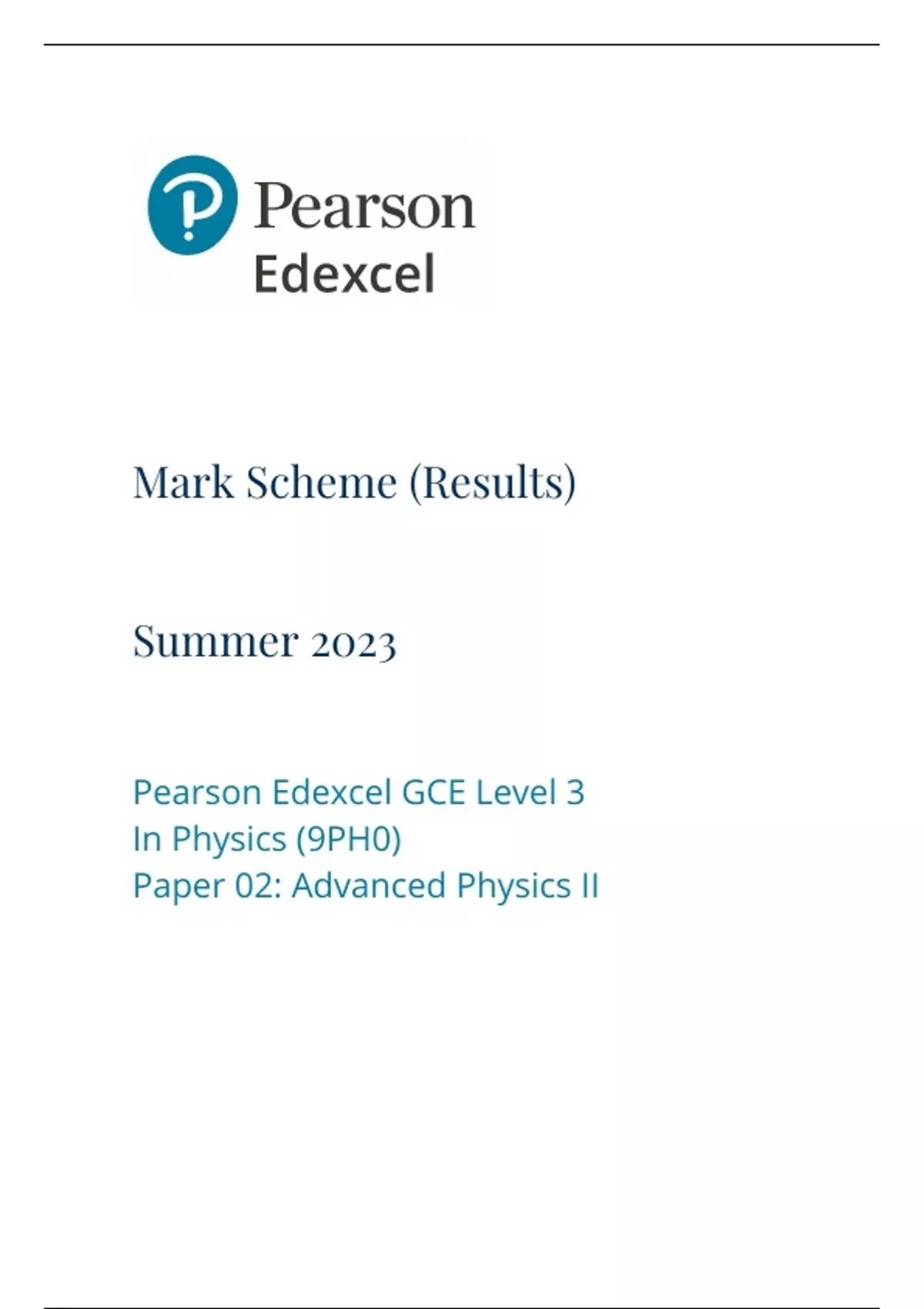 Edexcel A Level Physics Paper 2 Mark Scheme June 2023 - Edexcel A Level ...