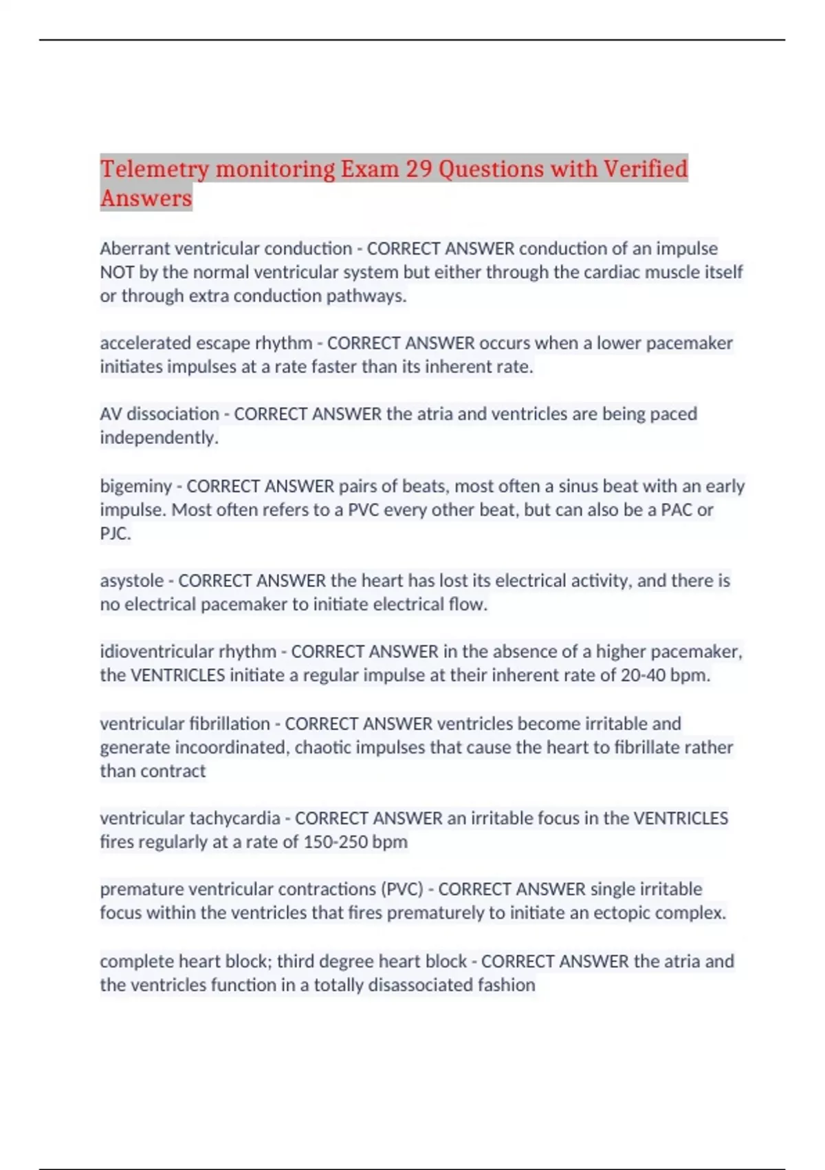 Telemetry monitoring Exam 29 Questions with Verified Answers,100% ...