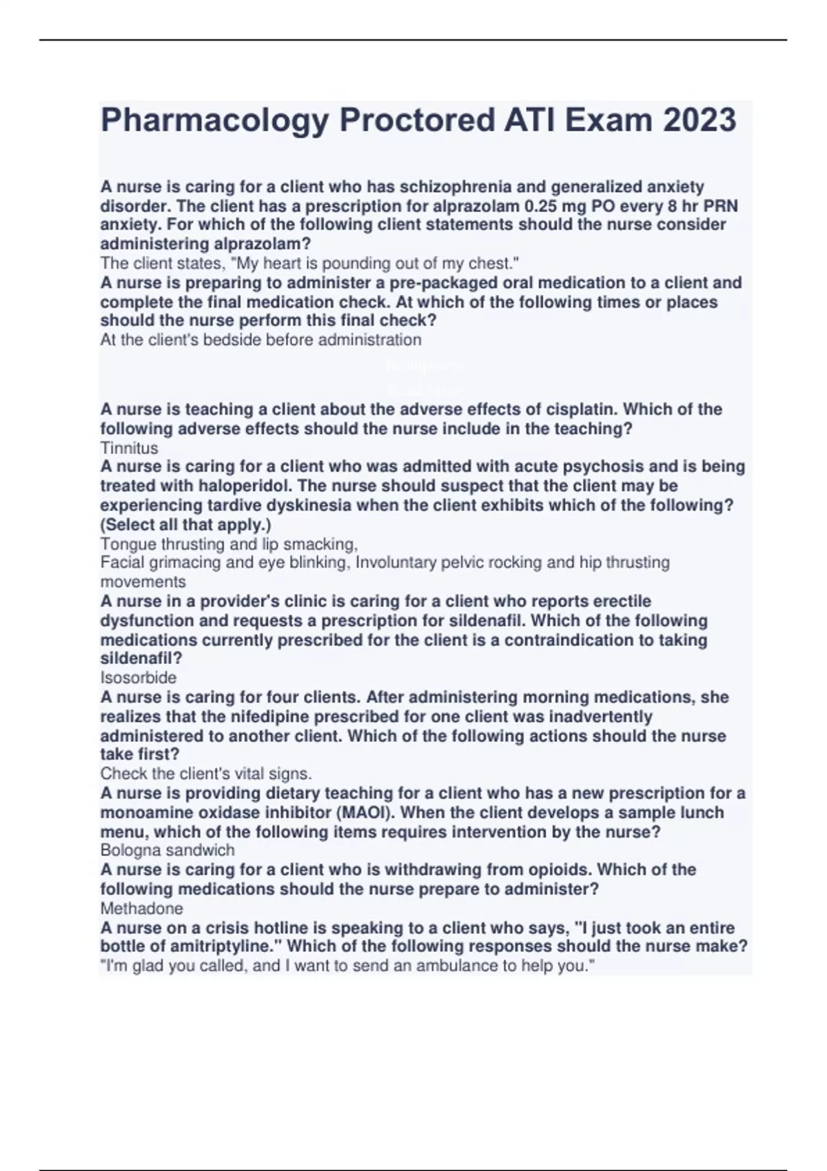 Pharmacology Proctored ATI Exam 2023 - Pharmacology - Stuvia US