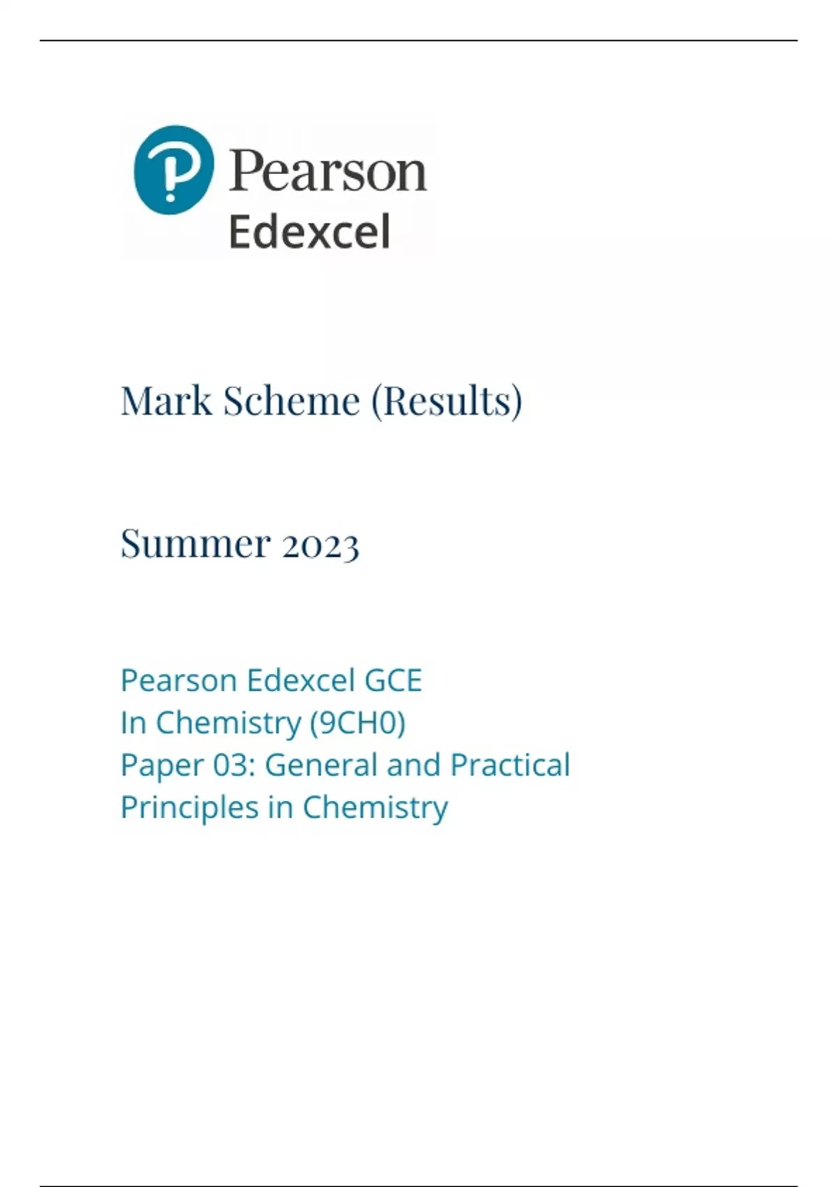 Edexcel A Level Chemistry Paper 1, Paper 2 & paper 3 Mark Scheme June ...