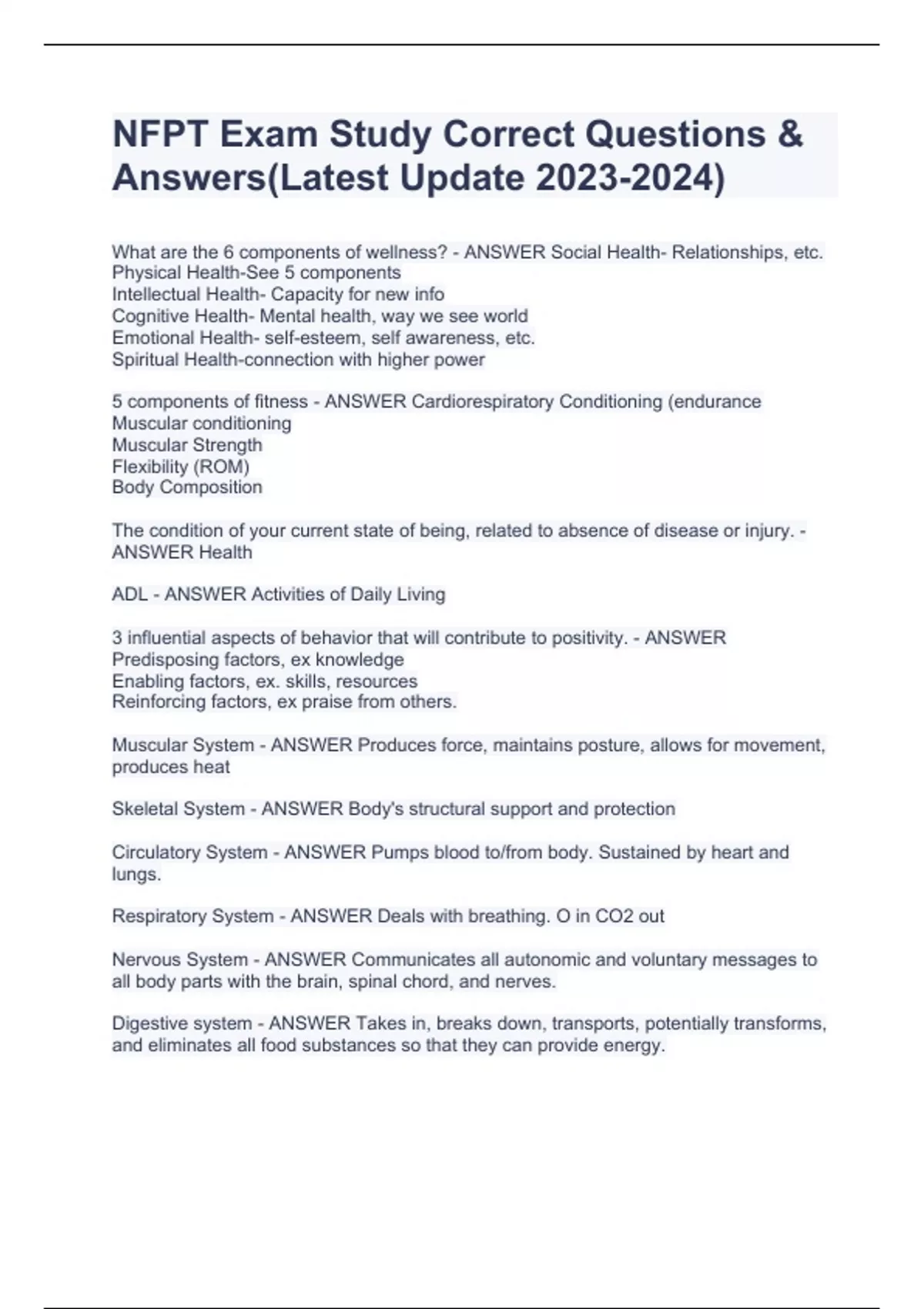 NFPT Exam Study Correct Questions & Answers(Latest Update ) - Nfpt ...