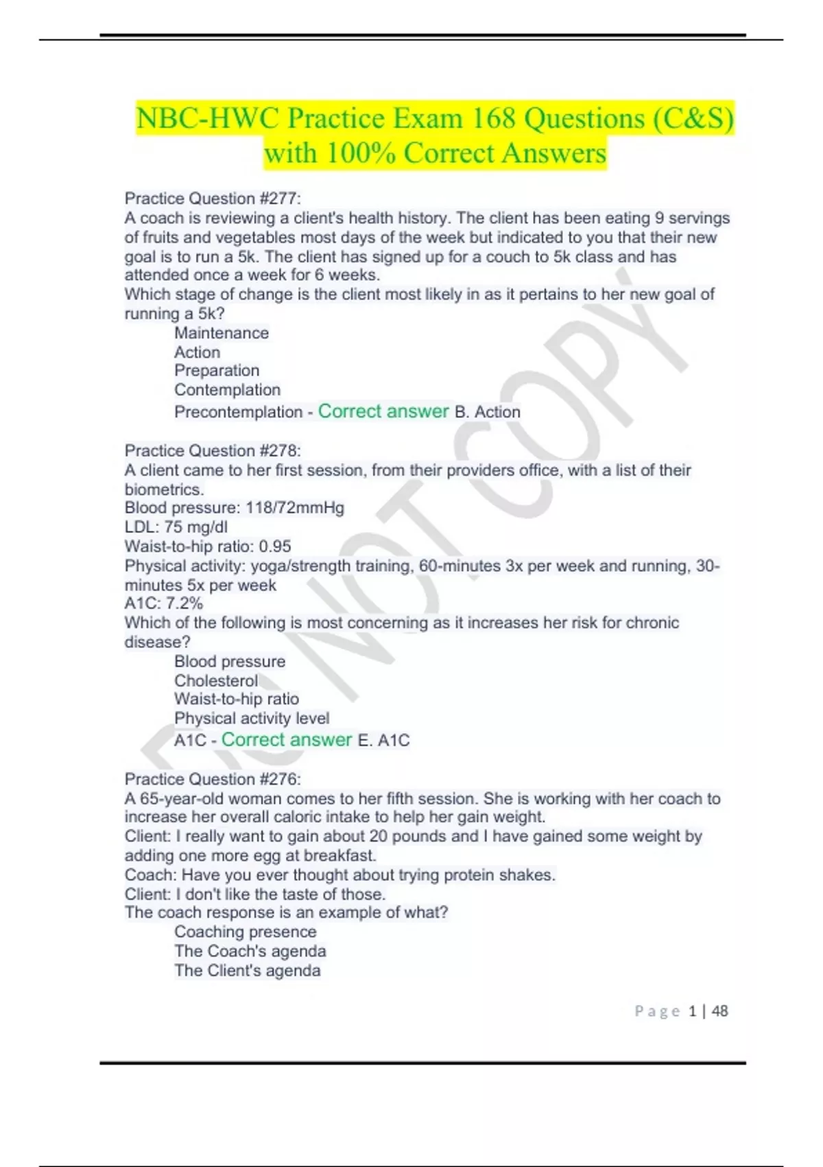 NBC-HWC Practice Exam 168 Questions (C&S) with 100% Correct Answers - NBHWC Health - Stuvia US