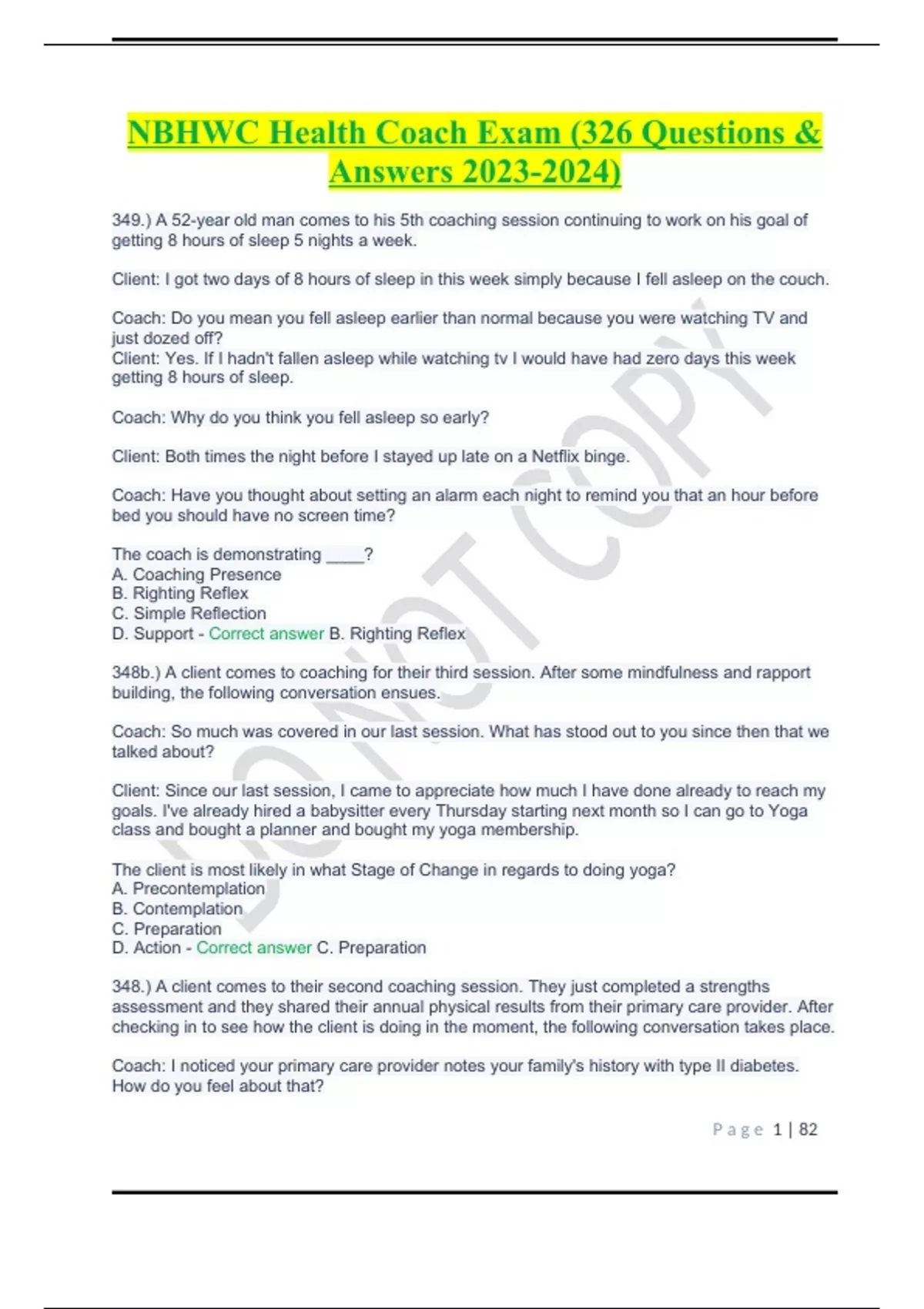 NBHWC Health Coach Exam (326 Questions & Answers ) - NBHWC Health ...