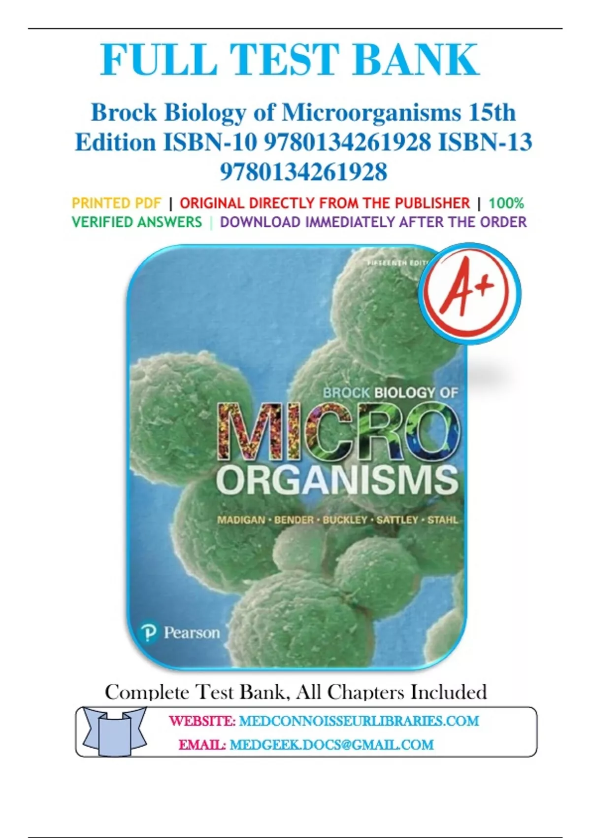 Test Bank for Brock Biology of Microorganisms 15th Edition by Michael ...