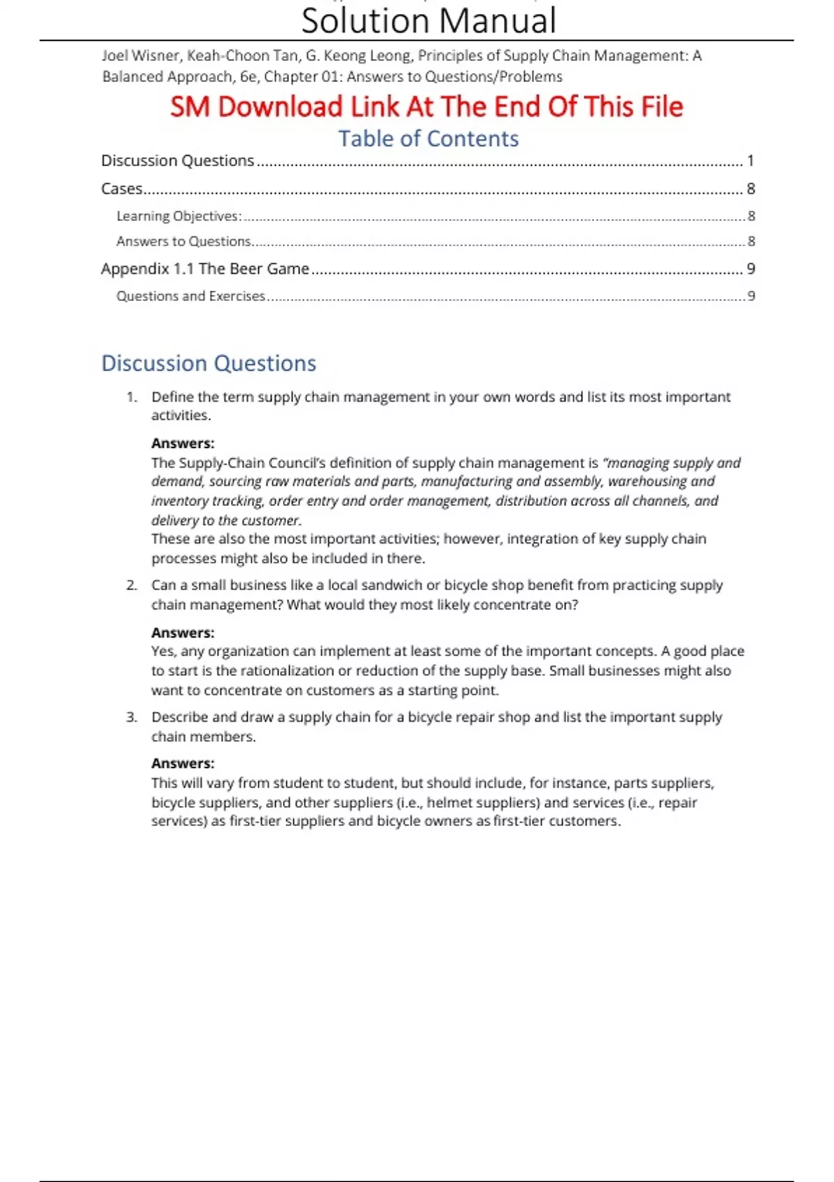 Solutions Manual for Principles of Supply Chain Management A Balanced ...