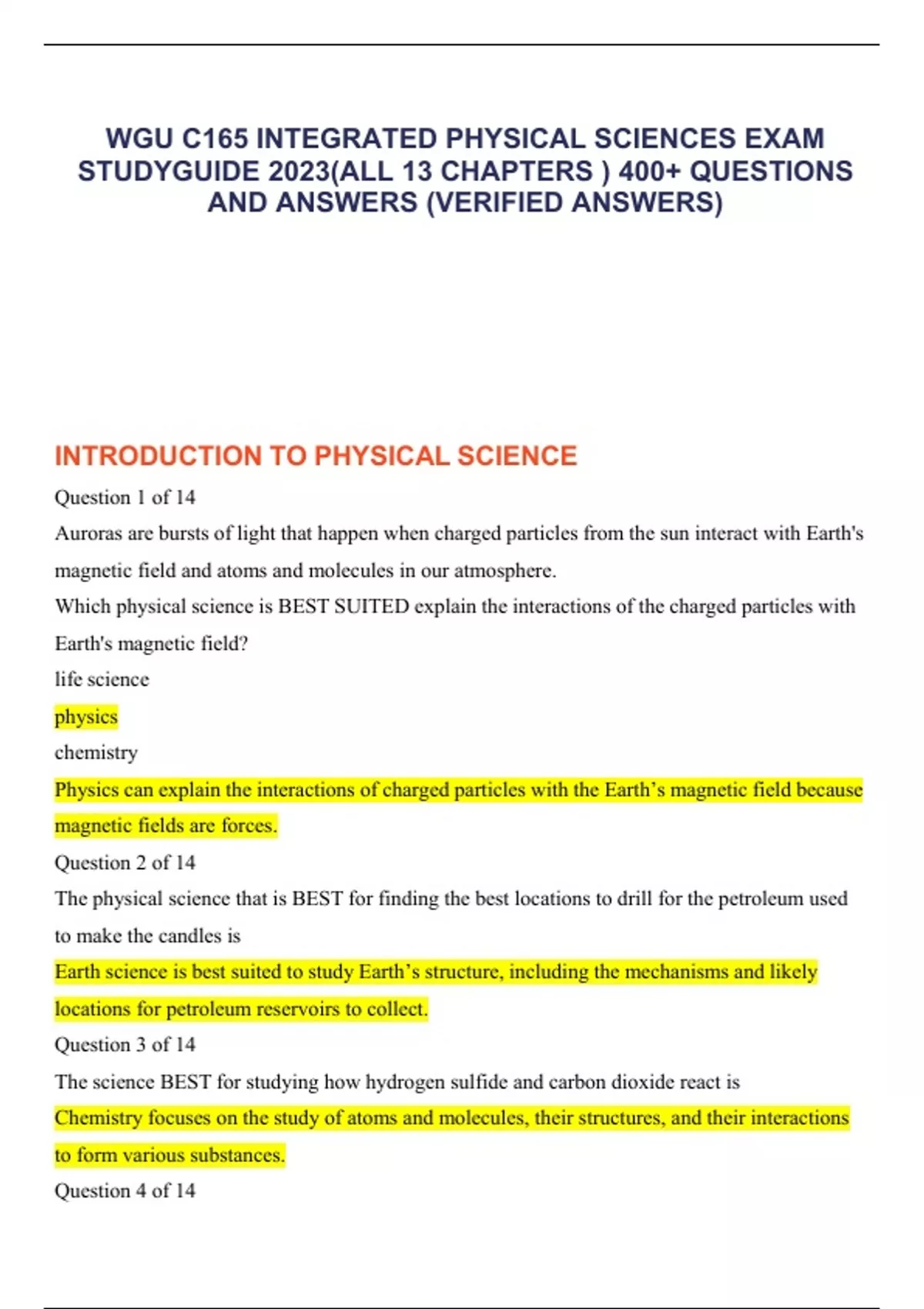 WGU C165 INTEGRATED PHYSICAL SCIENCES EXAM STUDYGUIDE 2023(ALL 13 ...