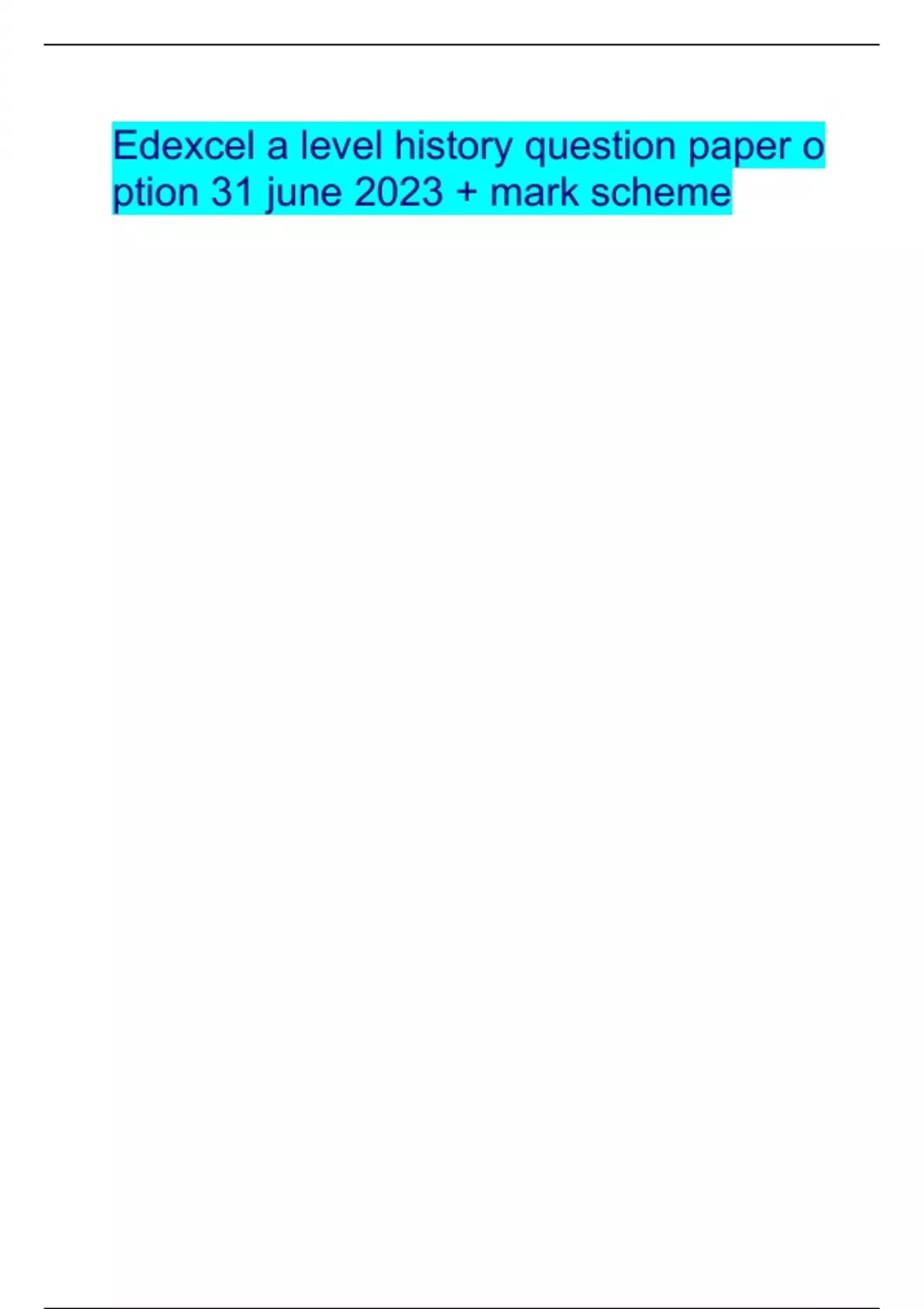 Edexcel a level history question paper option 31 june 2023 + mark ...