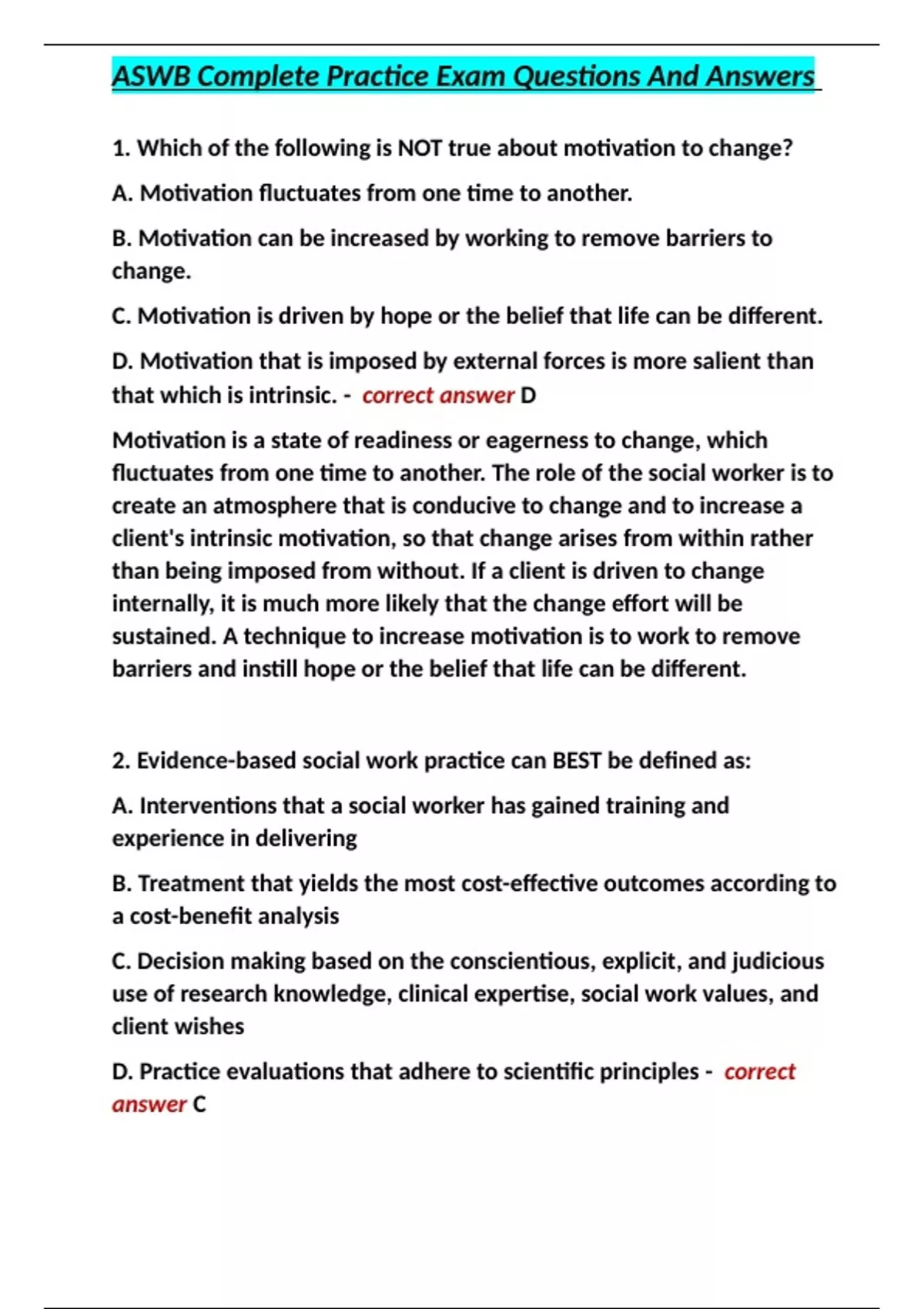 ASWB Complete Practice Exam Questions And Answers - ASWB Complete ...