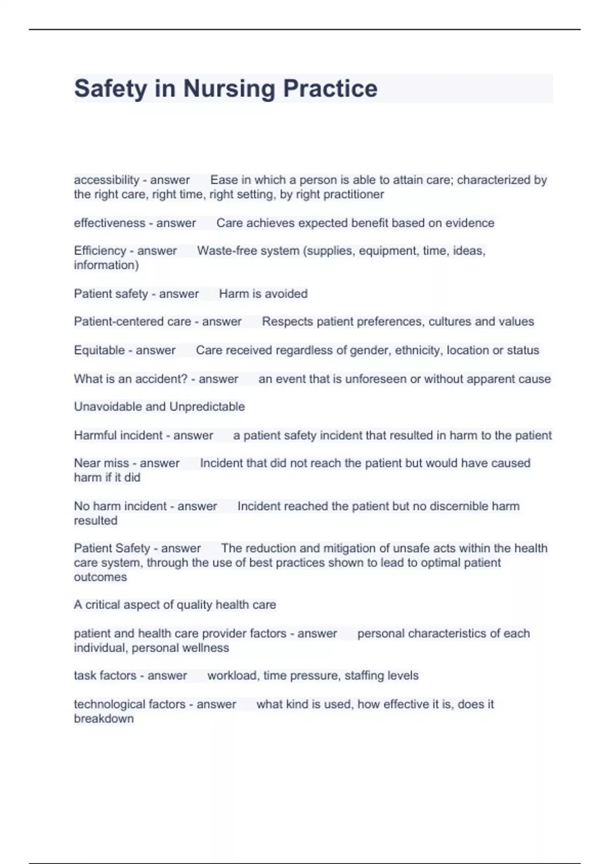 Safety in Nursing Practice Questions and Answers 2023 - Cpsi - Stuvia US