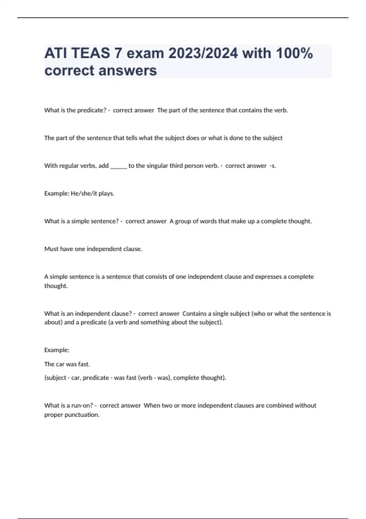 ATI TEAS 7 exam 2023/2024 with 100% correct answers - ATI TEAS 7 ...