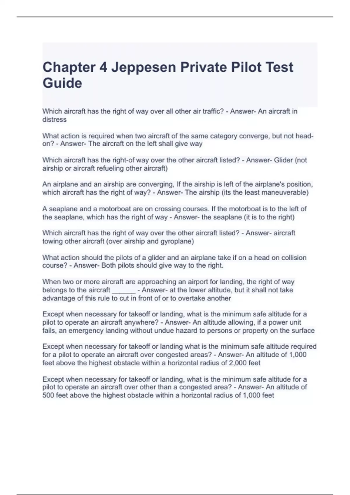 Chapter 4 Jeppesen Private Pilot Test Guide with complete solutions ...