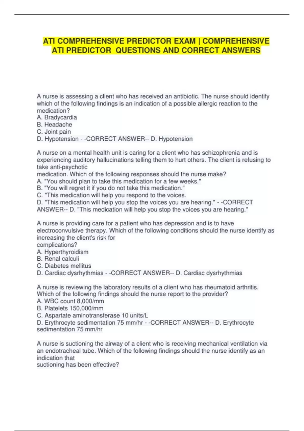 ATI COMPREHENSIVE PREDICTOR EXAM | COMPREHENSIVE ATI PREDICTOR ...