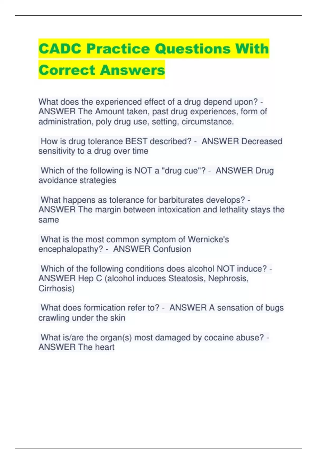 CADC Practice Questions With Correct Answers - CADC Practice Ques ...