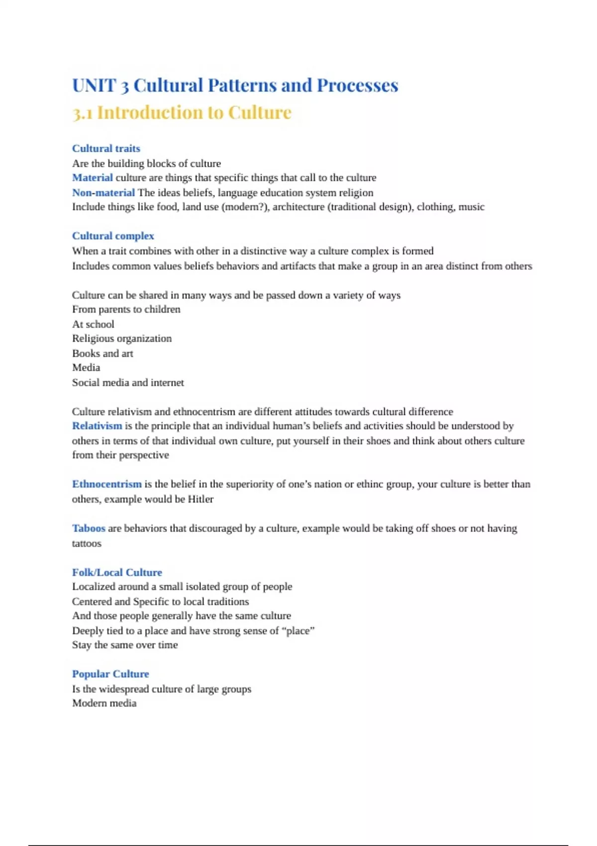 AP Human Geography Unit 3 Cultural Patterns and Processes Topics 1-8 ...
