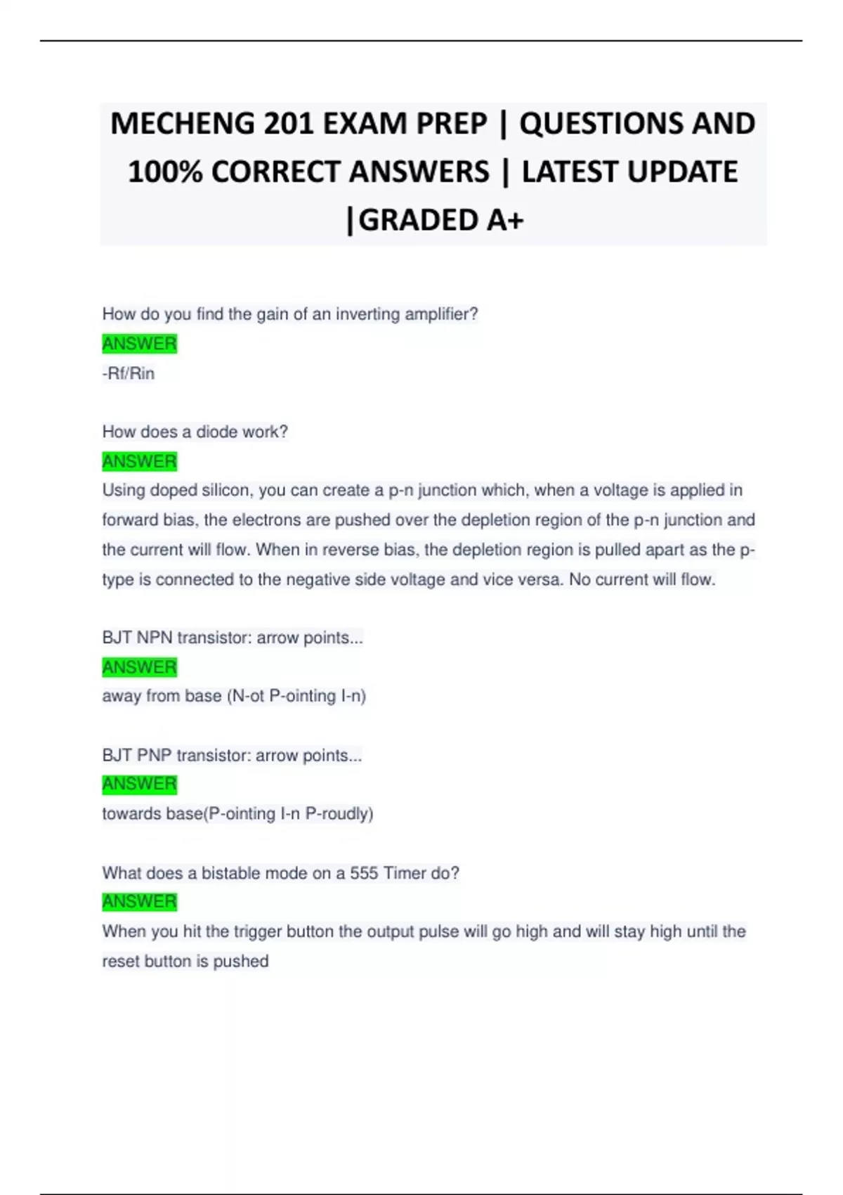 "Mastering MechEng 211: Package deal, Ace Your Exam !" - Stuvia US