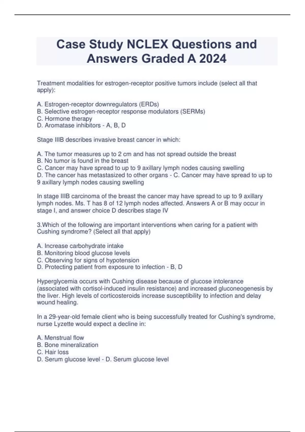 Case Study NCLEX Questions and Answers Graded A 2024 - Case Study NCLEX ...