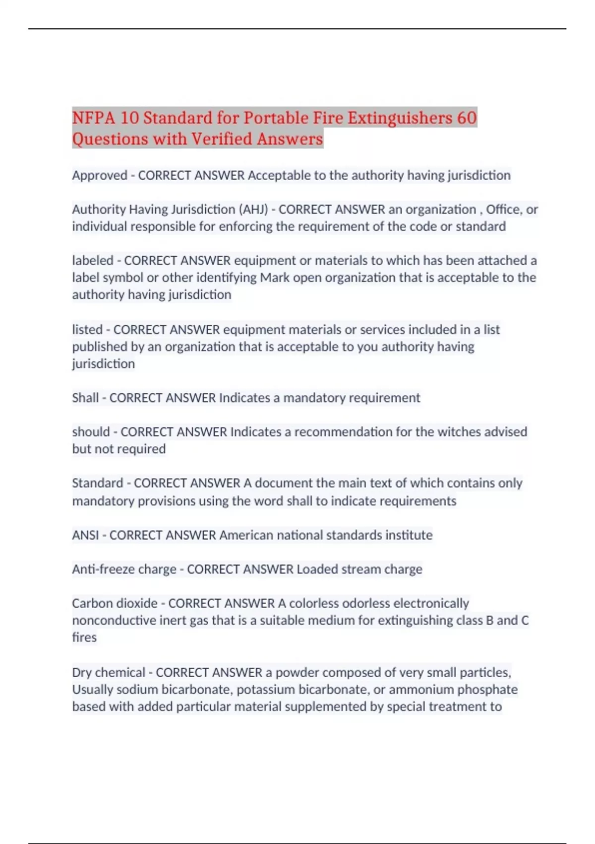 NFPA 10 Standard for Portable Fire Extinguishers 60 Questions with ...