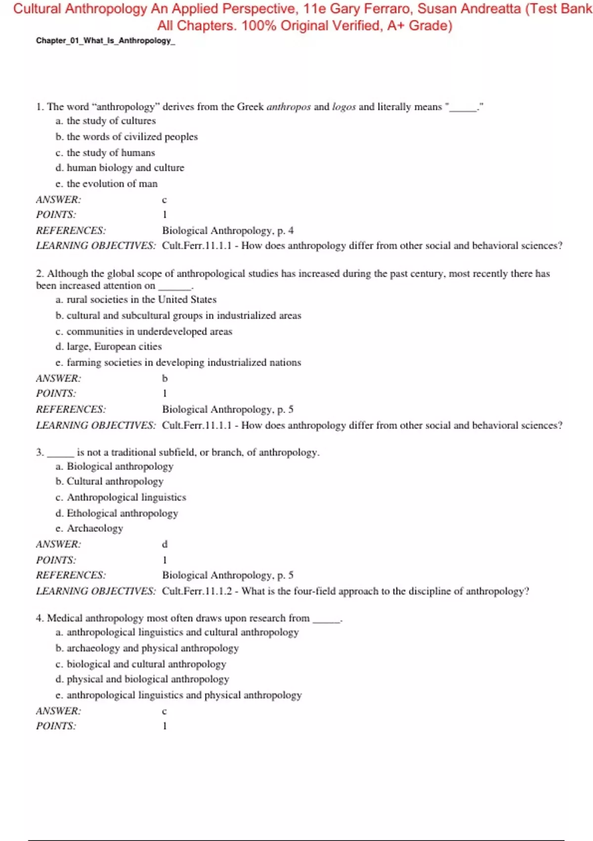 Test Bank for Cultural Anthropology An Applied Perspective 11th Edition ...