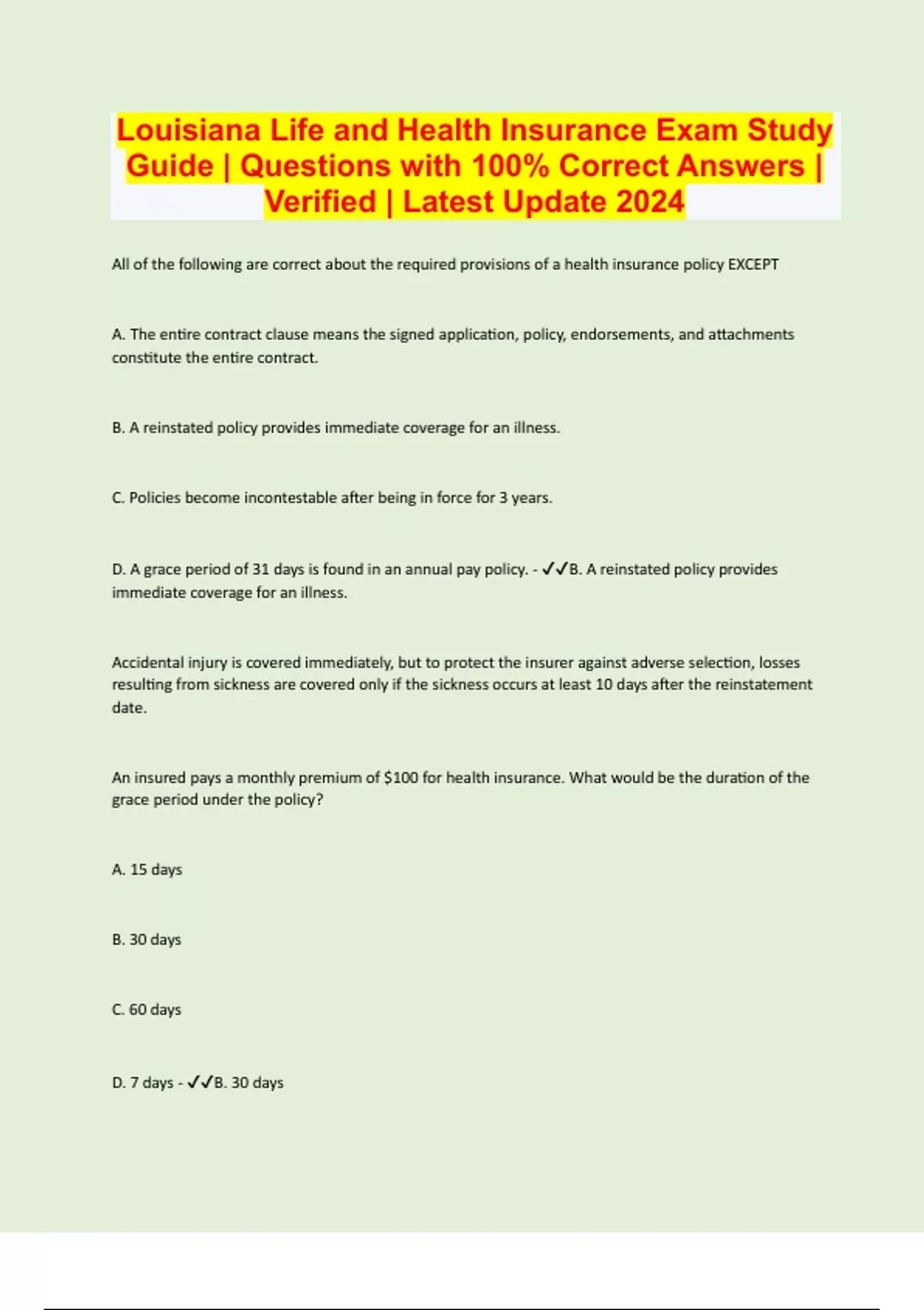 Louisiana Life And Health Insurance Exam Study Guide Questions With Louisiana Life And Health Insurance Exam Study Guide Questions With