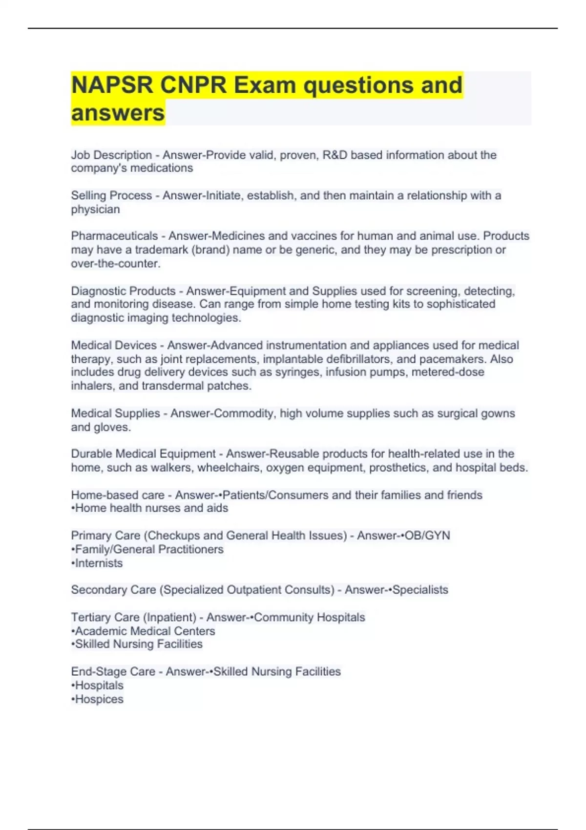 NAPSR CNPR Exam questions and answers - NAPSR CNPR - Stuvia US