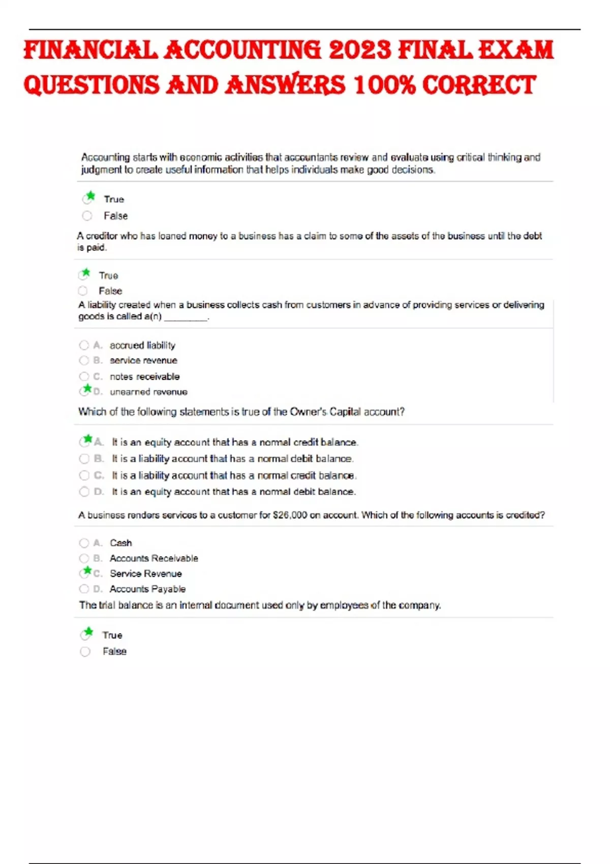 FINANCIAL ACCOUNTING 2023 FINAL EXAM QUESTIONS AND ANSWERS 100% CORRECT ...