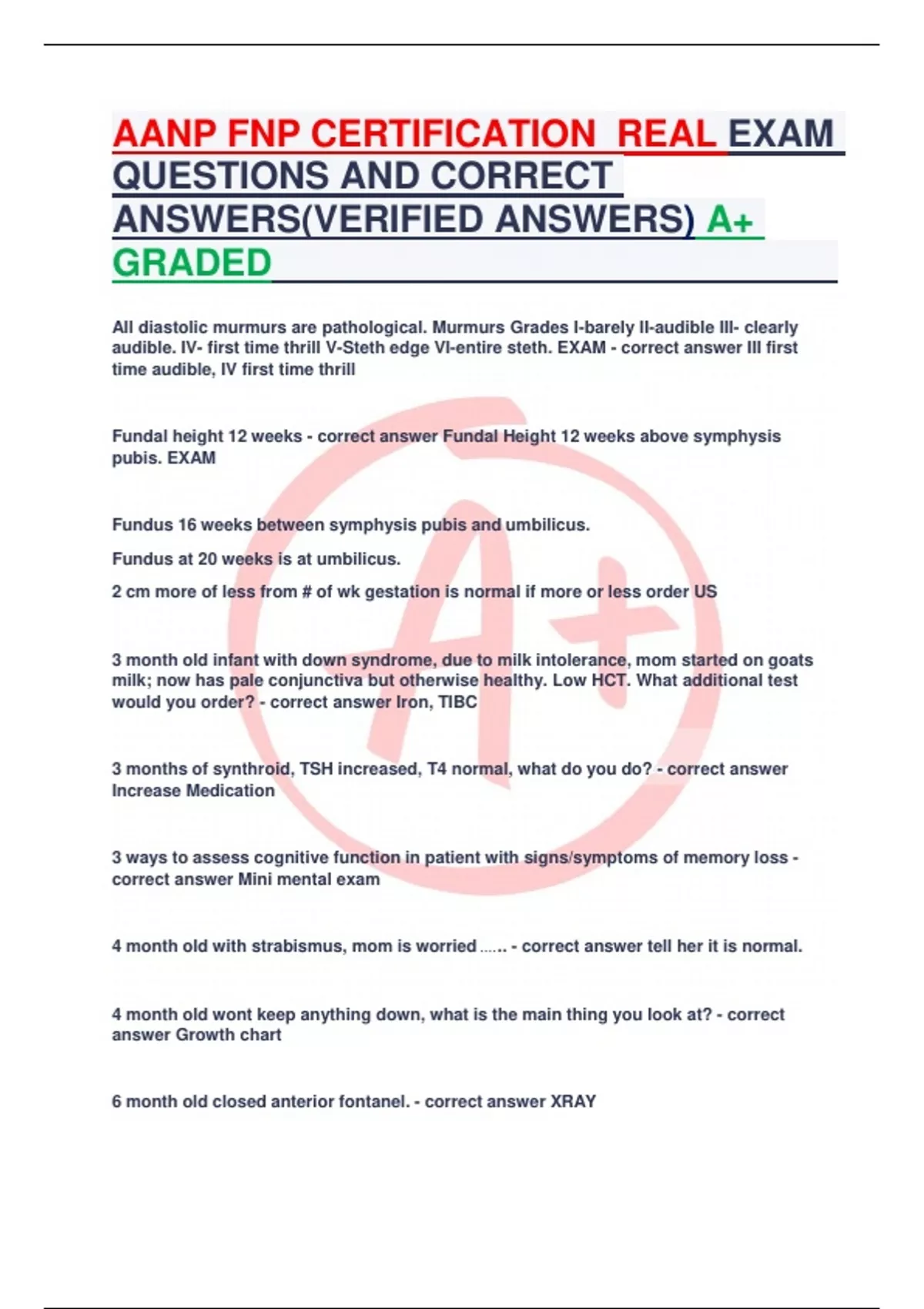 AANP FNP CERTIFICATION REAL EXAM QUESTIONS AND CORRECT ANSWERS(VERIFIED ...