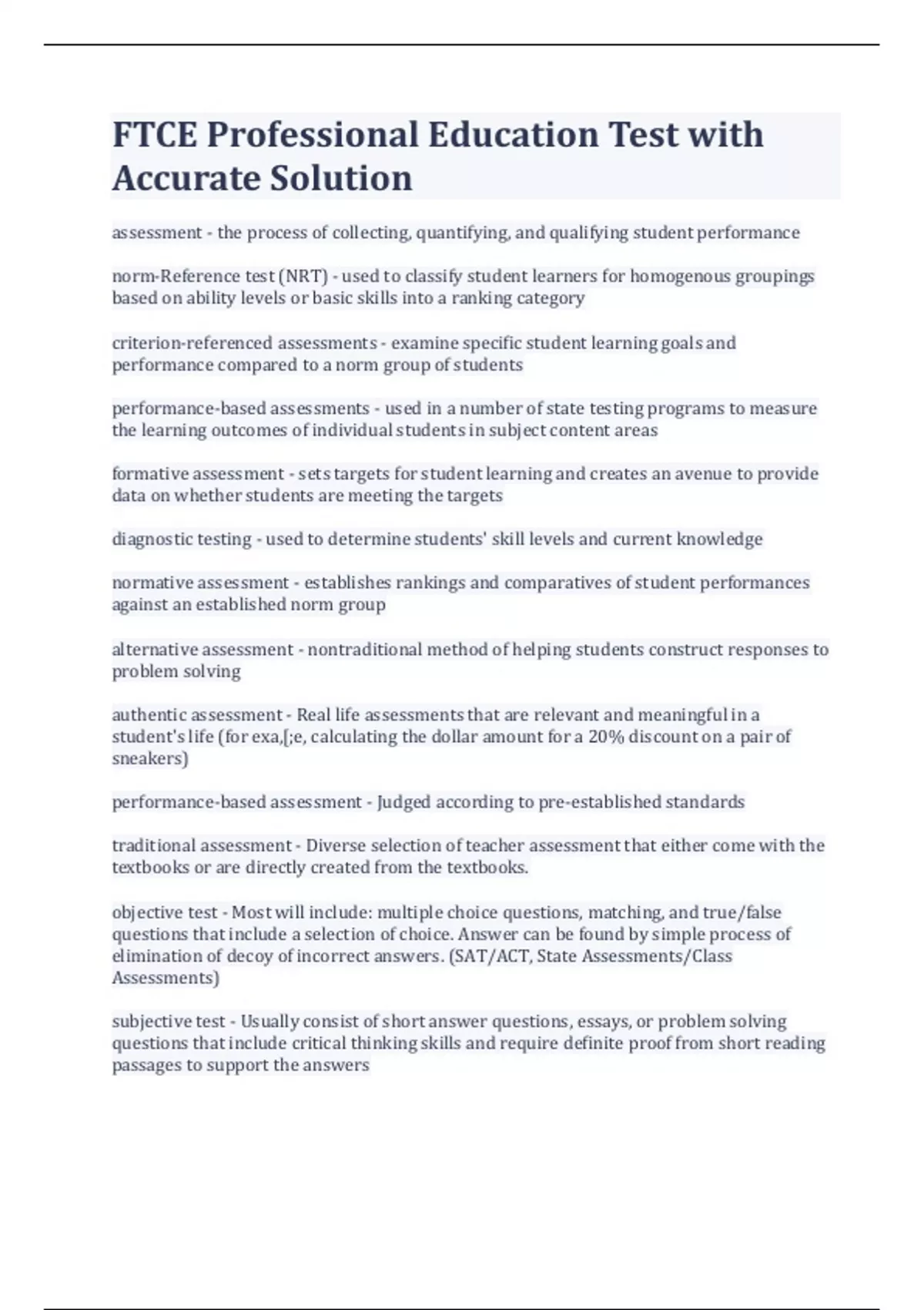 FTCE Professional Education Test with Accurate Solution - FTCE ...