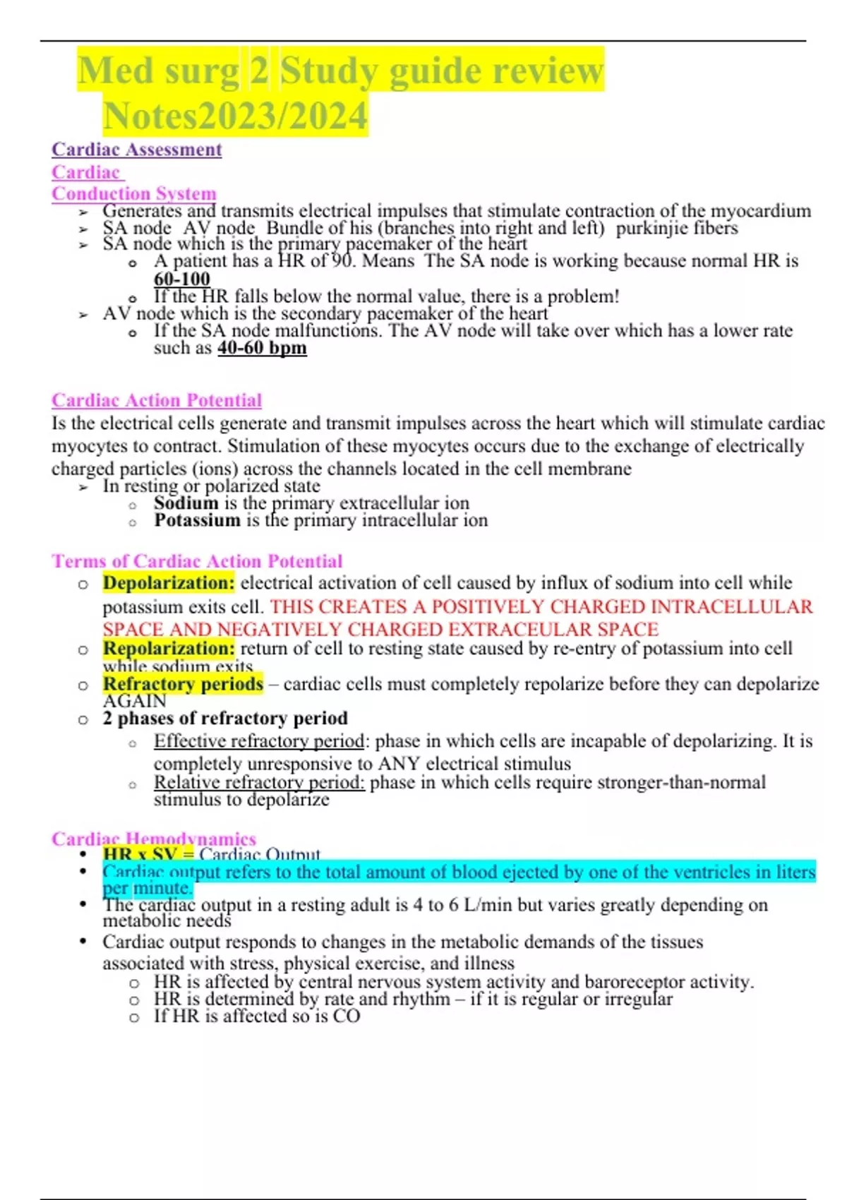 Med surg 2 Study guide review Notes2023/2024 Cardiac Assessment - Med ...
